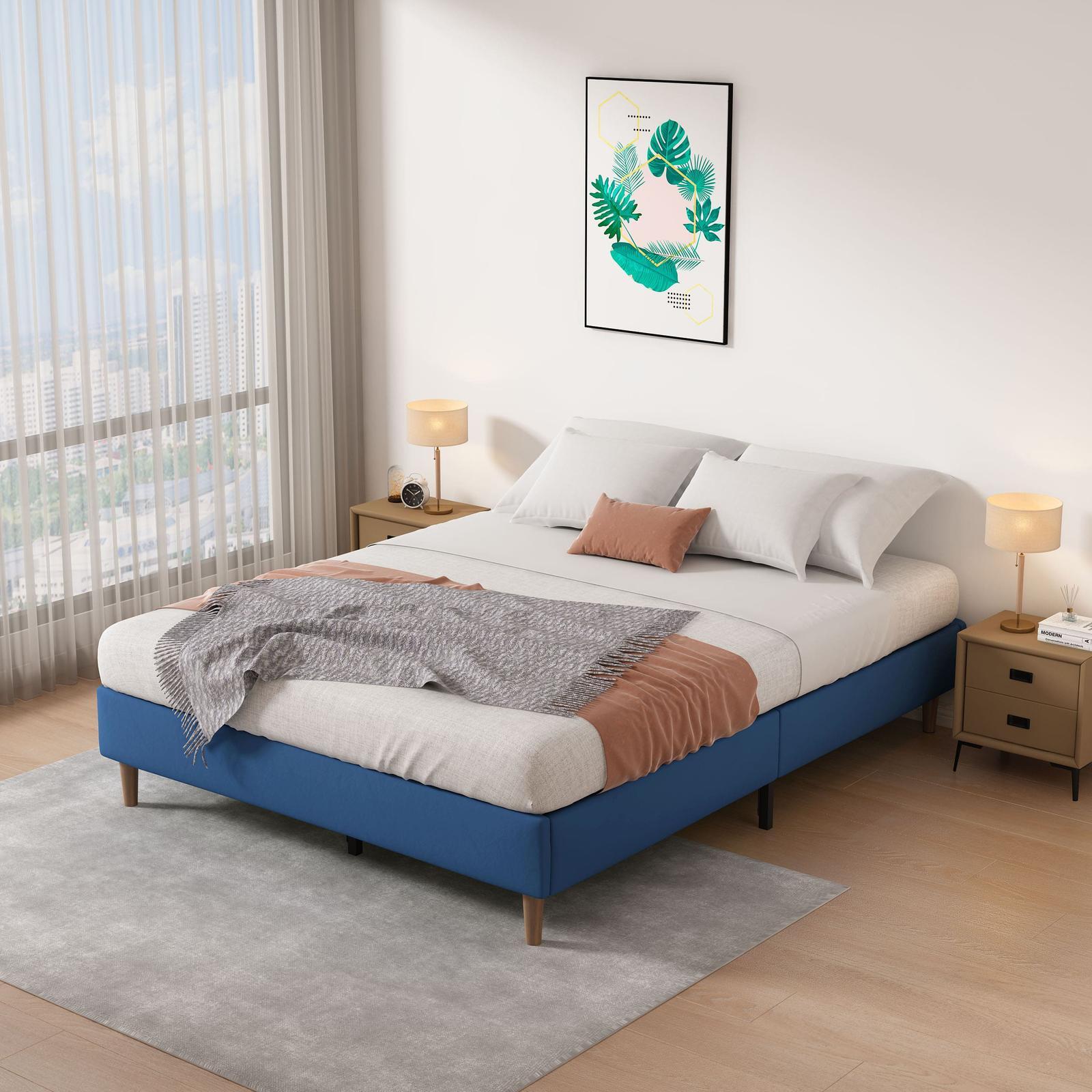 Velvet Blue Bed Frame Queen - Bunnings Australia