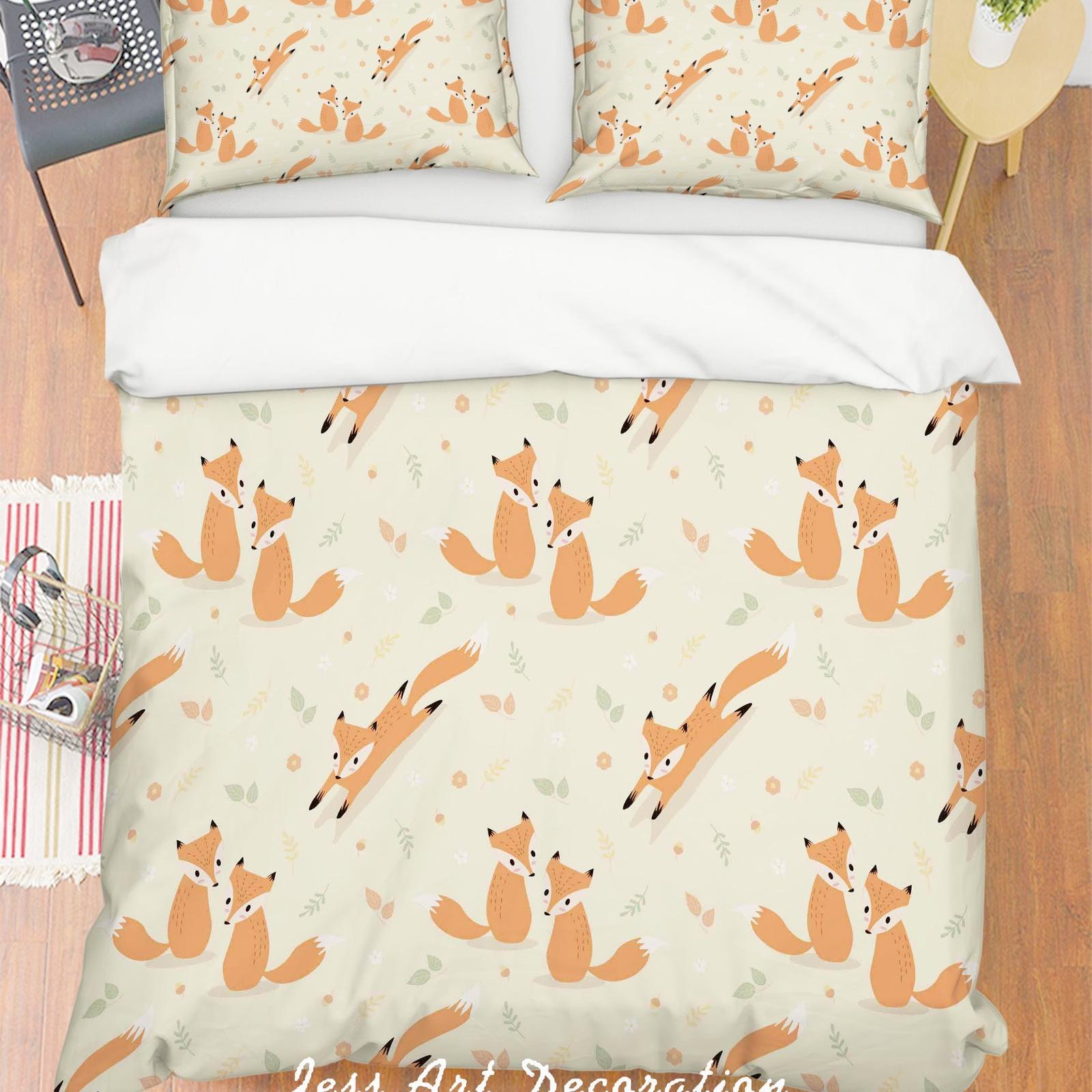 3D Orange Fox Quilt Cover Set Bedding Set Pillowcases 141 - Bunnings ...