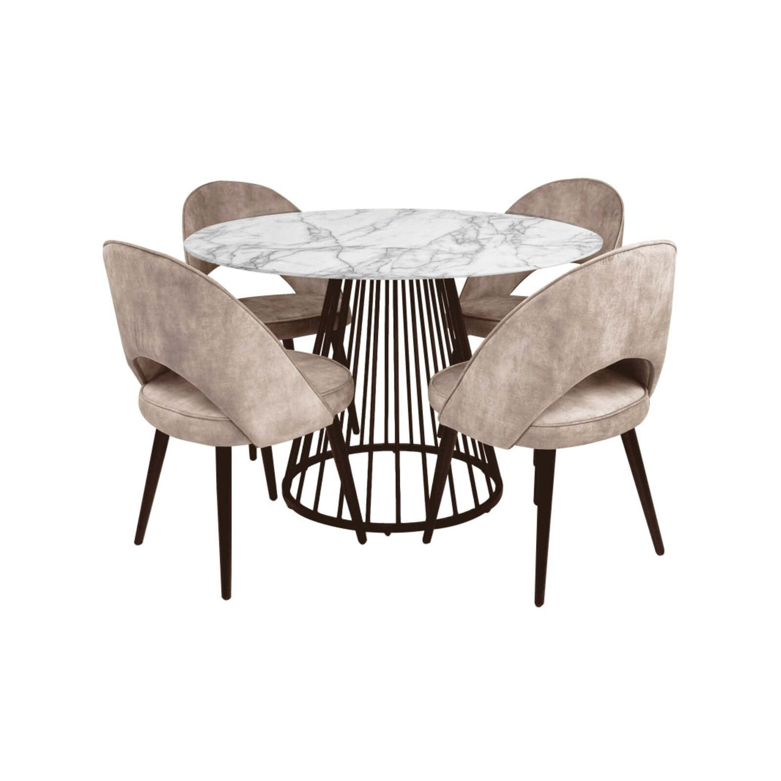 HomeStar 5Pc Dining Set Liverpool Round Dining Table 110cm White W/ 4Pc ...