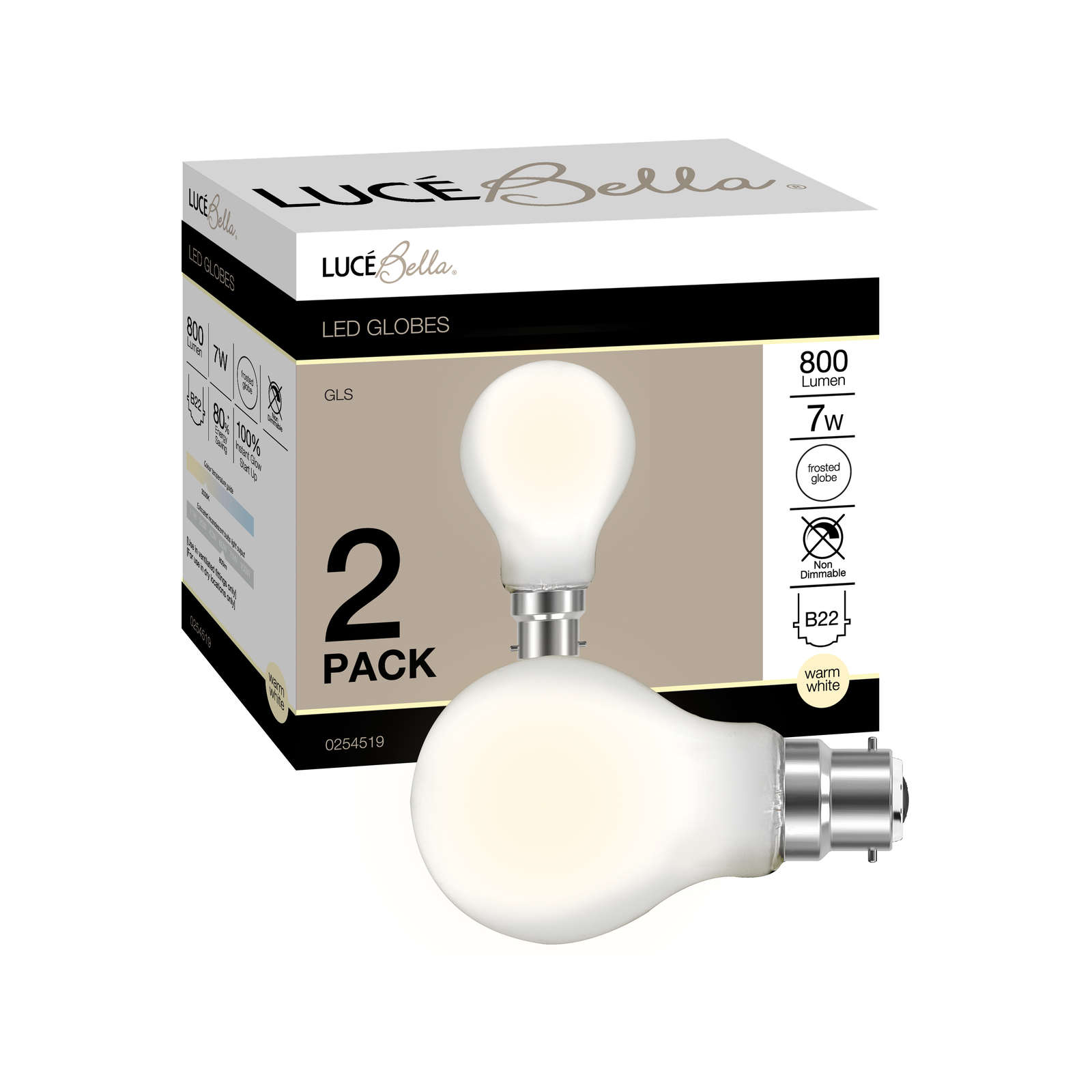 Luce Bella GLS Filament B22 LED 800lm Warm White Frosted 7W Globe - 2 ...