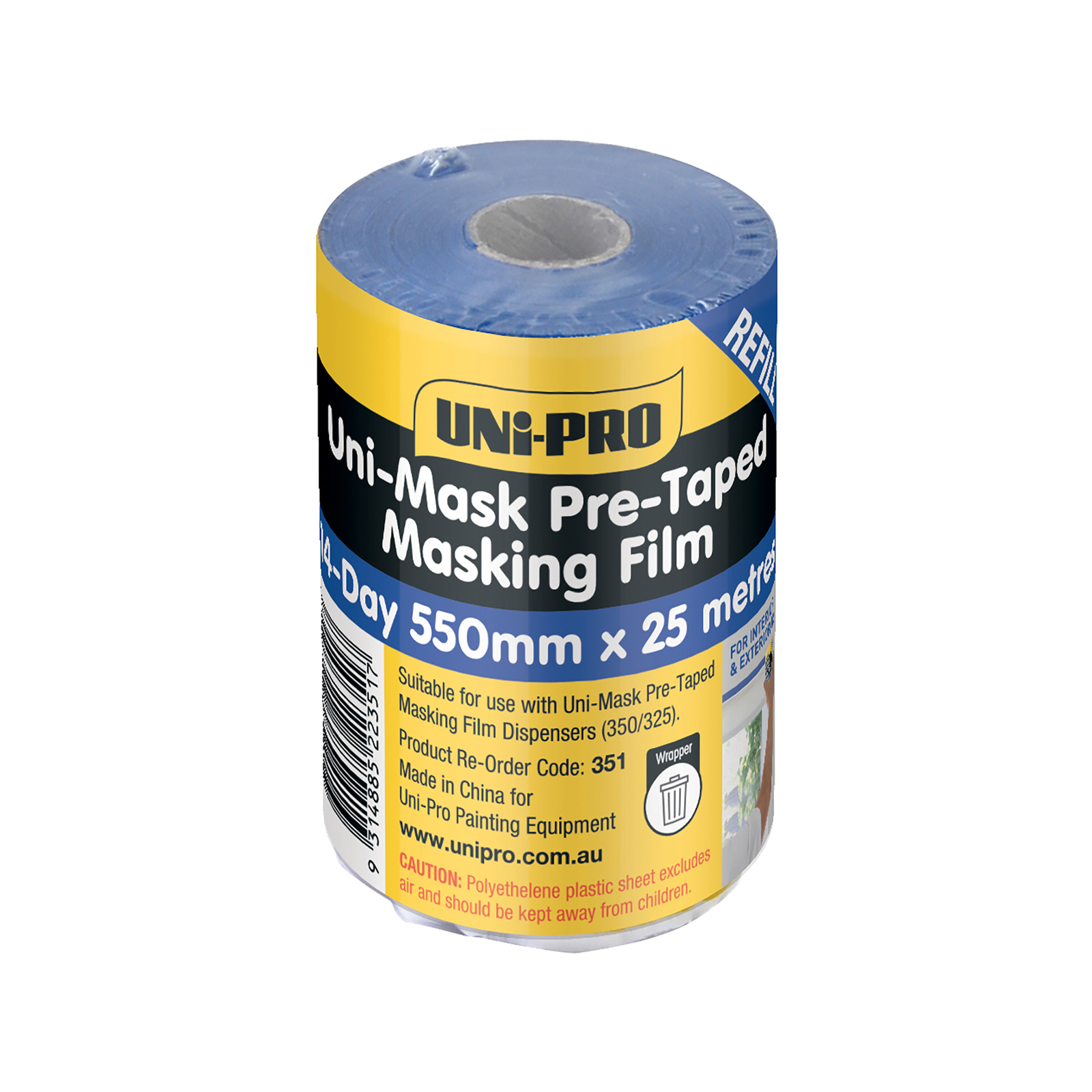 UNi-PRO 550mm x 25m Unimask Film With Masking Tape Refill - Bunnings ...