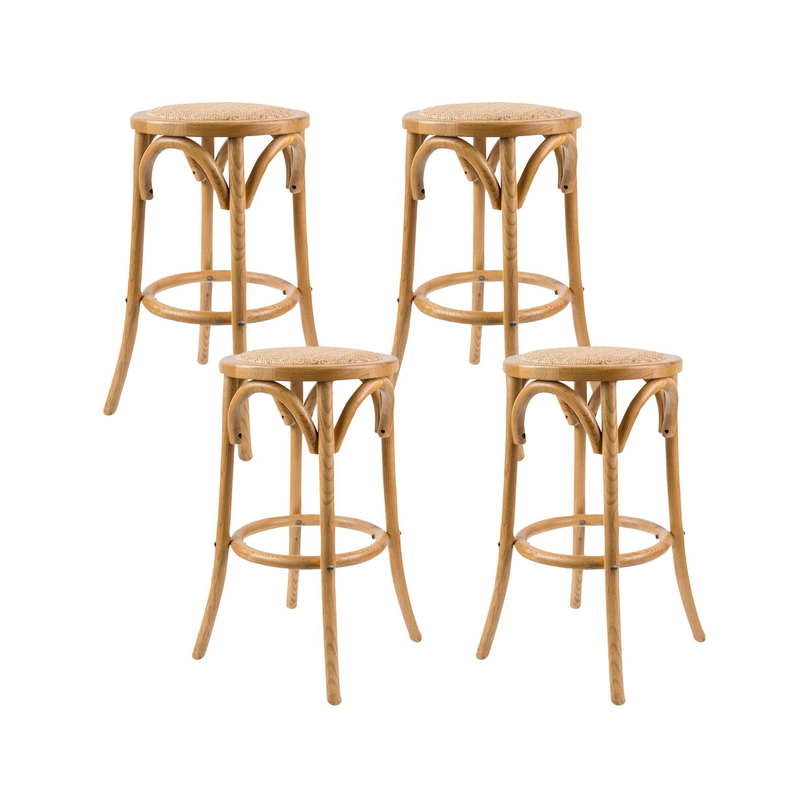 Aster 4pc Round Bar Stools Dining Stool Chair Solid Birch Wood Rattan ...
