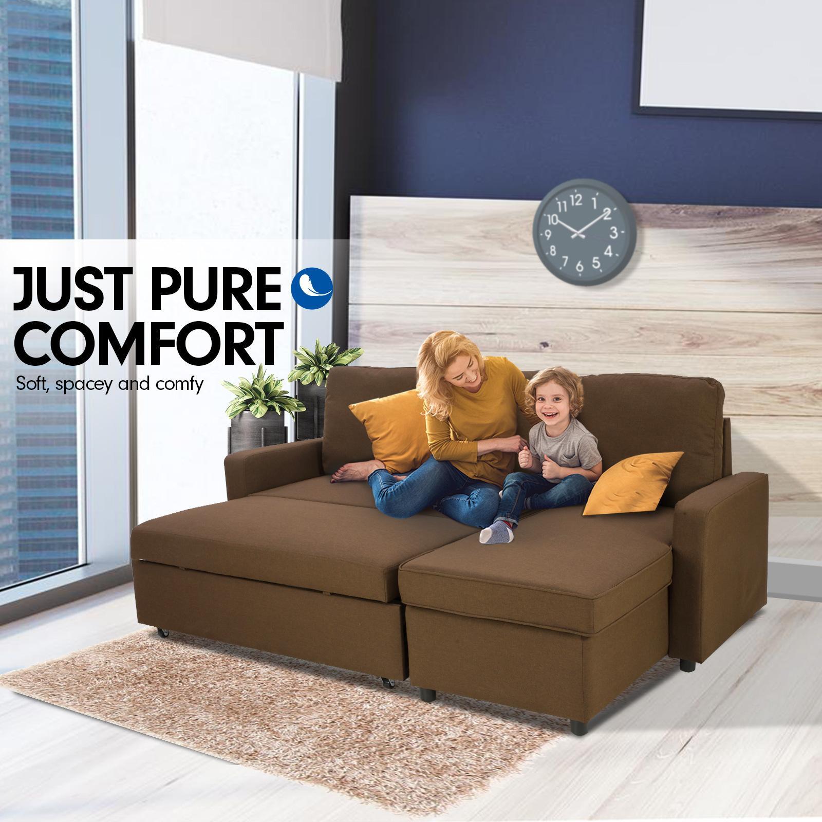 Laura Hill 3 Seater Brown Corner Sofa Bed With Storage Chaise Lounge ...