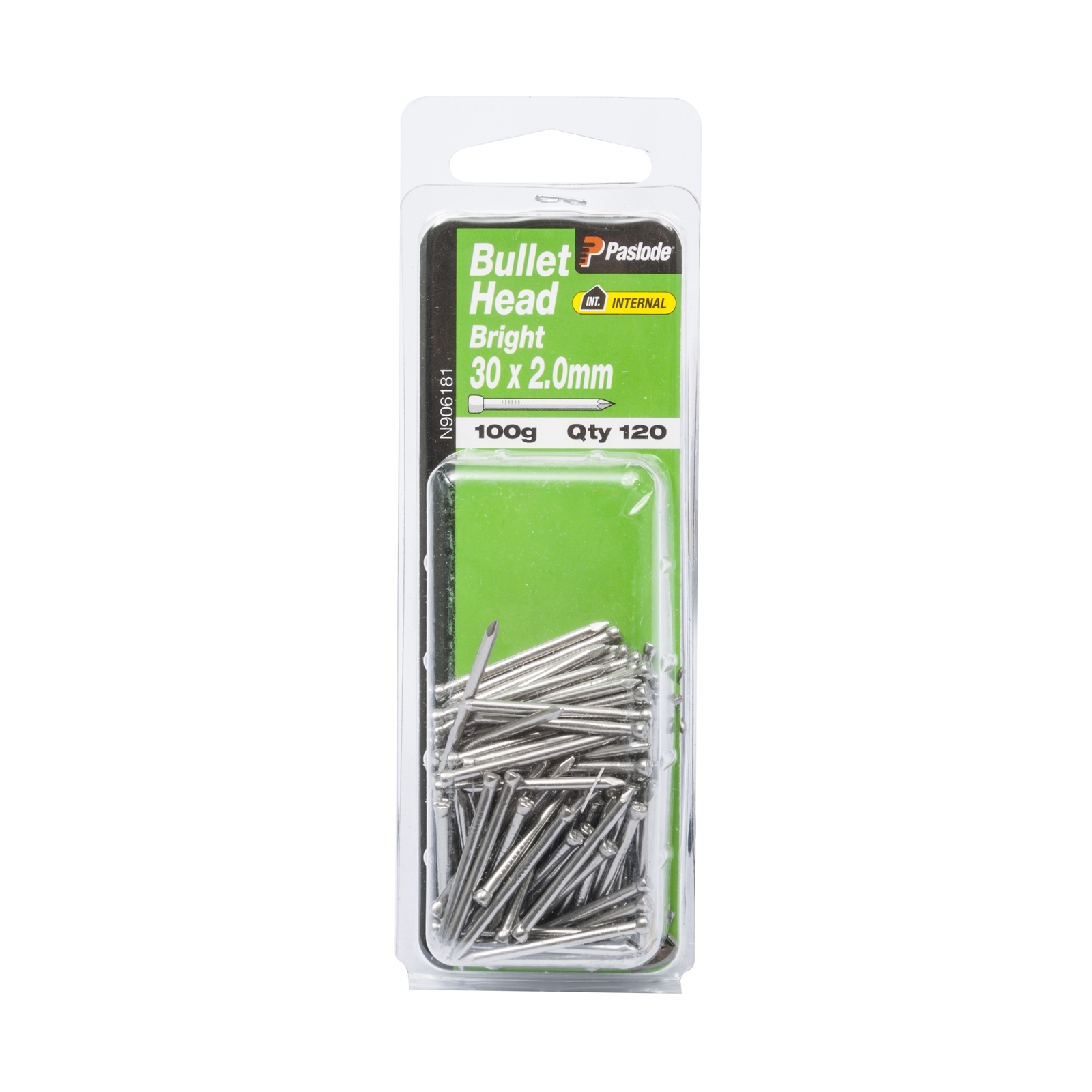 Paslode 30 x 2.0mm 100g Bright Steel Bullet Head Nails - 120 Pack ...