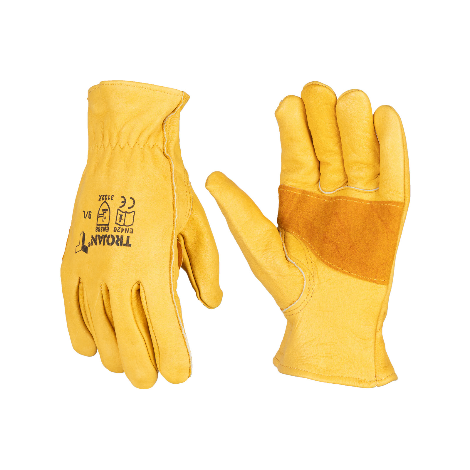 Trojan Large Heavy Duty Double Leather Palm Work Gloves - Large ...