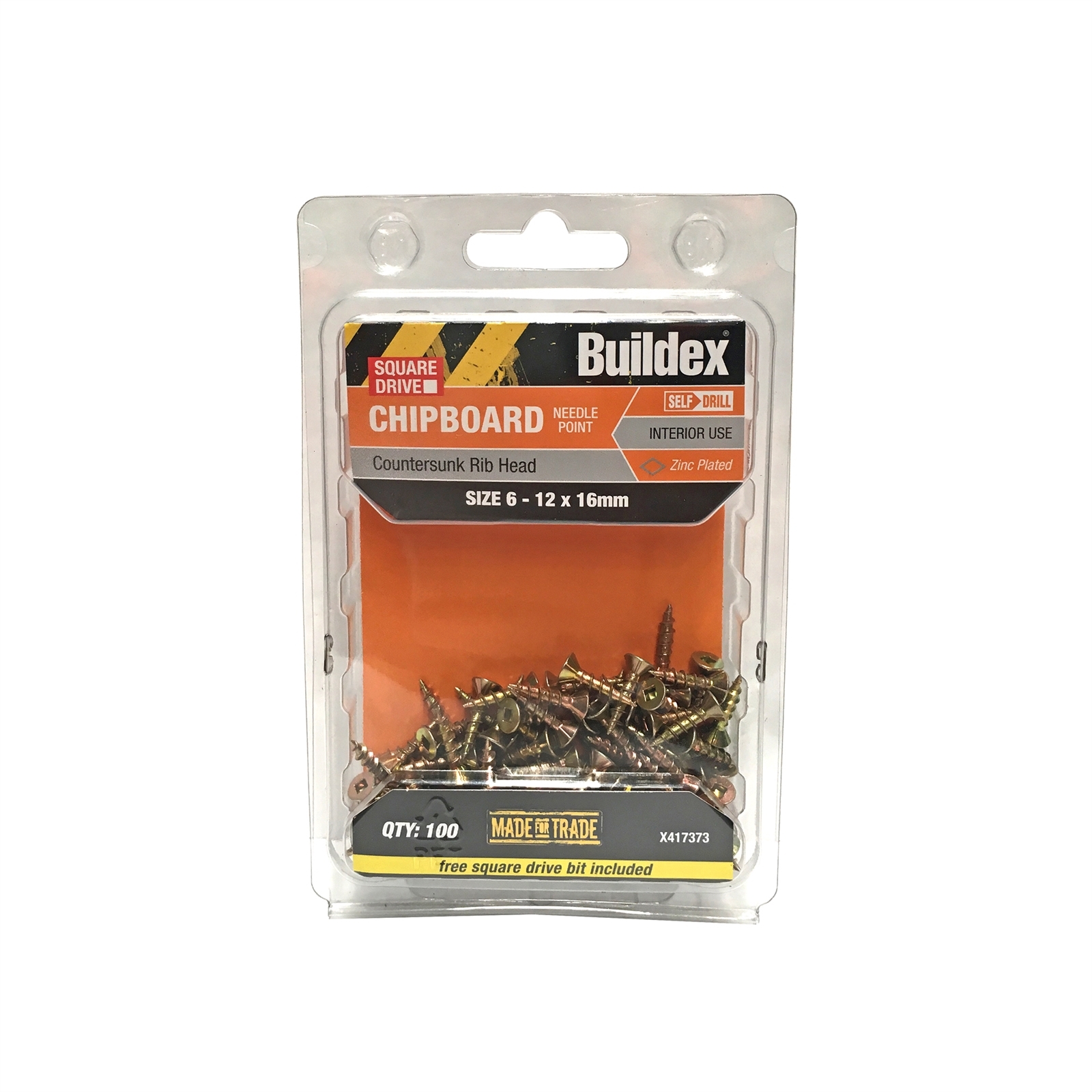 Buildex 6-12 x 16mm Zinc Plated Square Drive Chipboard Screws - 100 ...