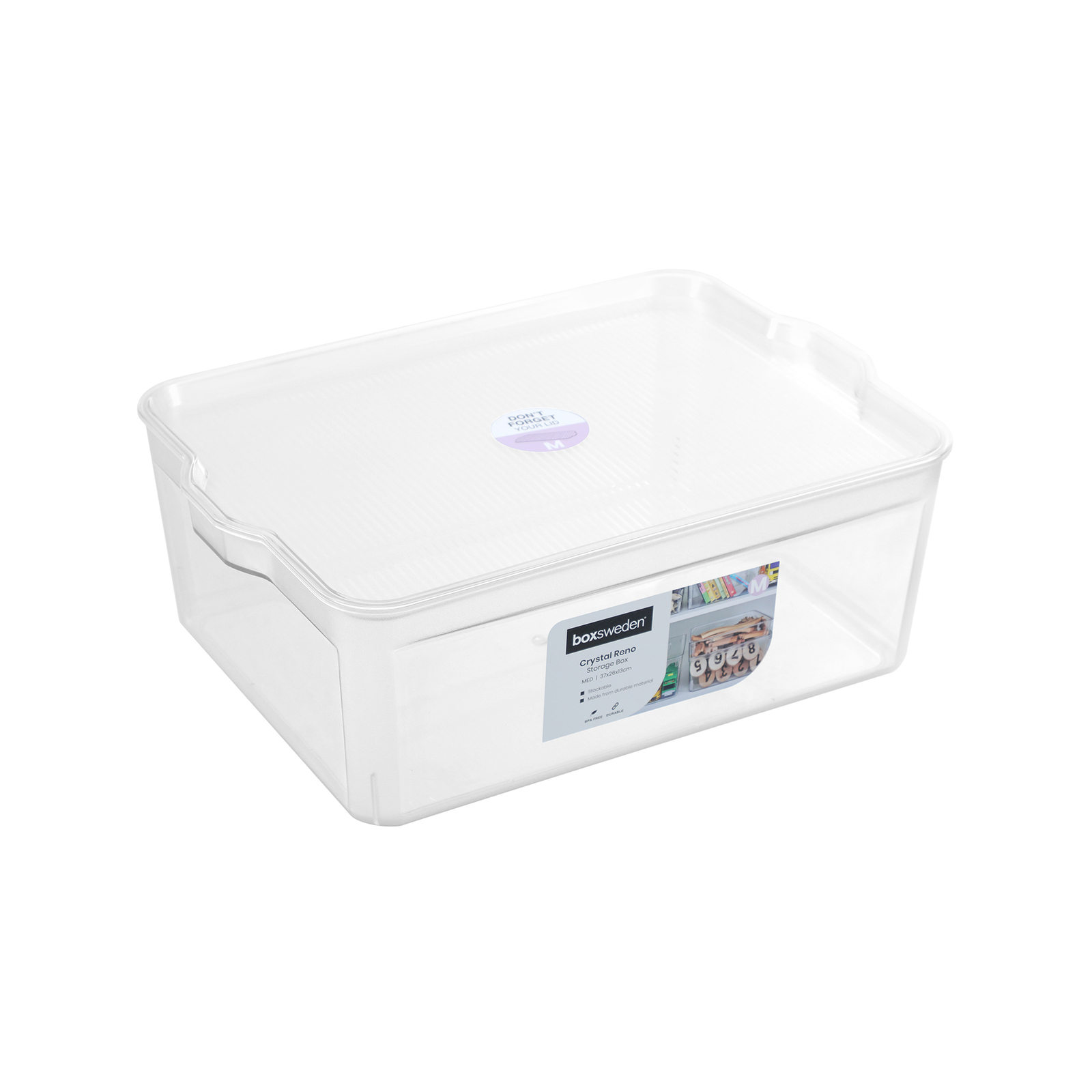 Boxsweden 37 x 26 x 13cm Medium Crystal Reno Storage Container With Lid ...
