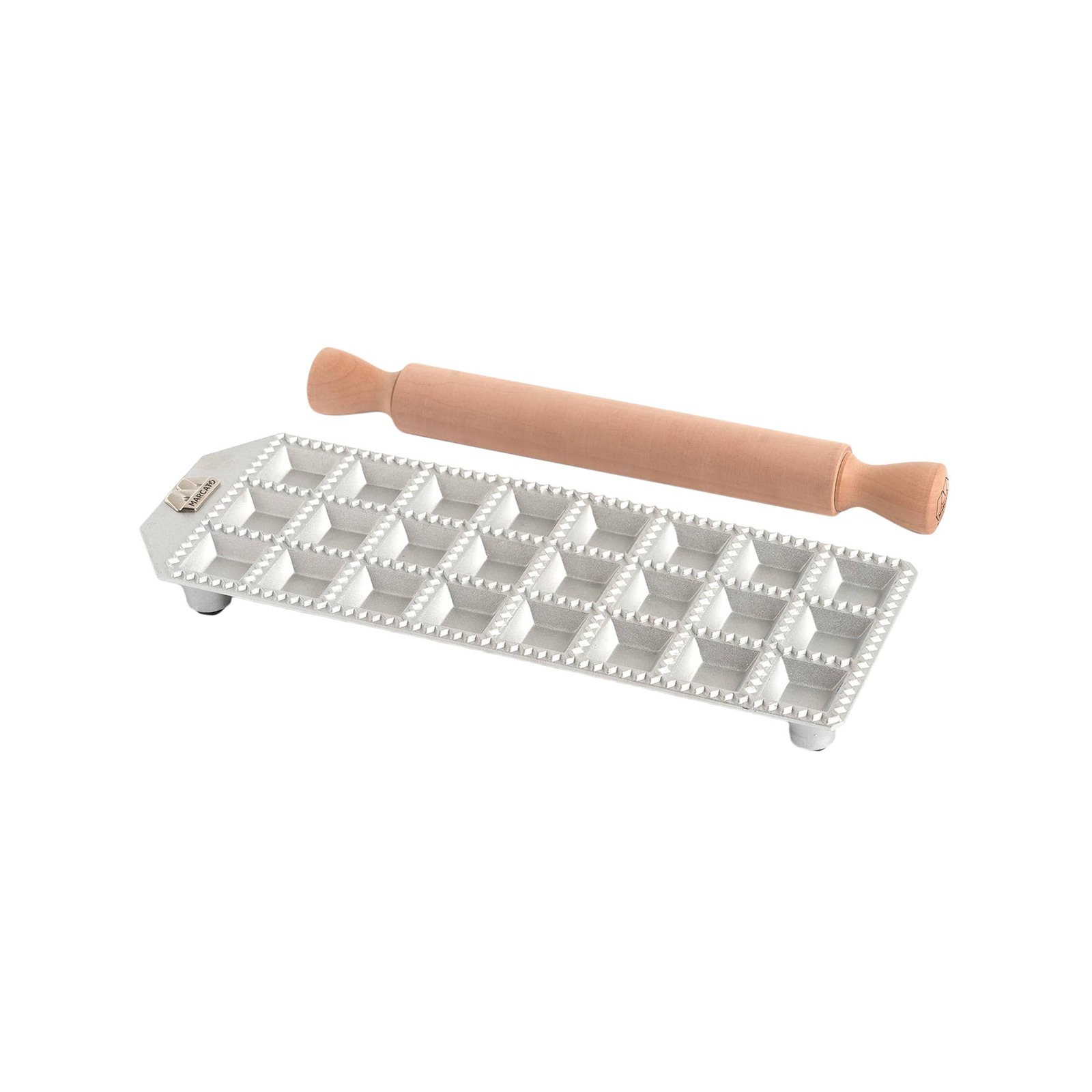 Marcato Raviolo Tray 24 Hole Square with Rolling Pin - Bunnings Australia