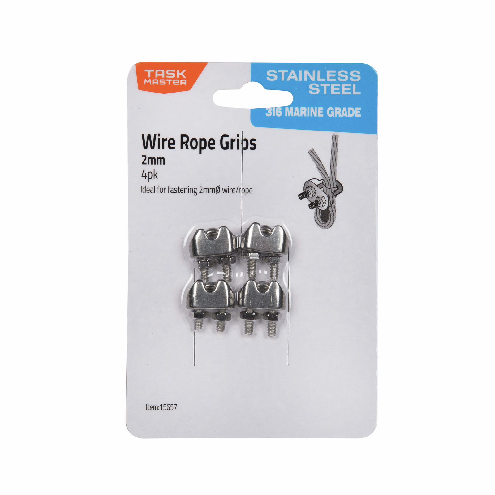 Taskmaster 2mm 316 Stainless Steel Wire Rope Grips - 4 Pack - Bunnings ...