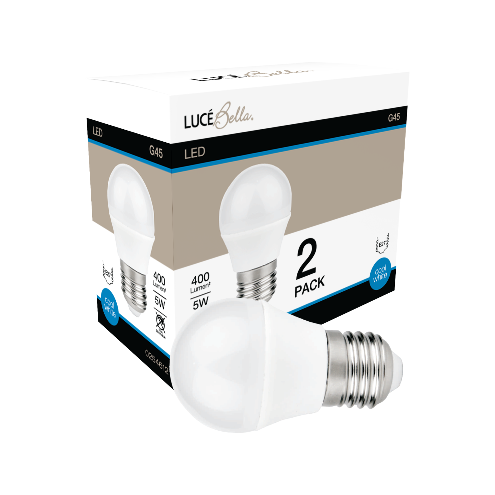 Luce Bella Fancy Round E27 LED 400lm Cool White 5W Globe - 2 Pack ...