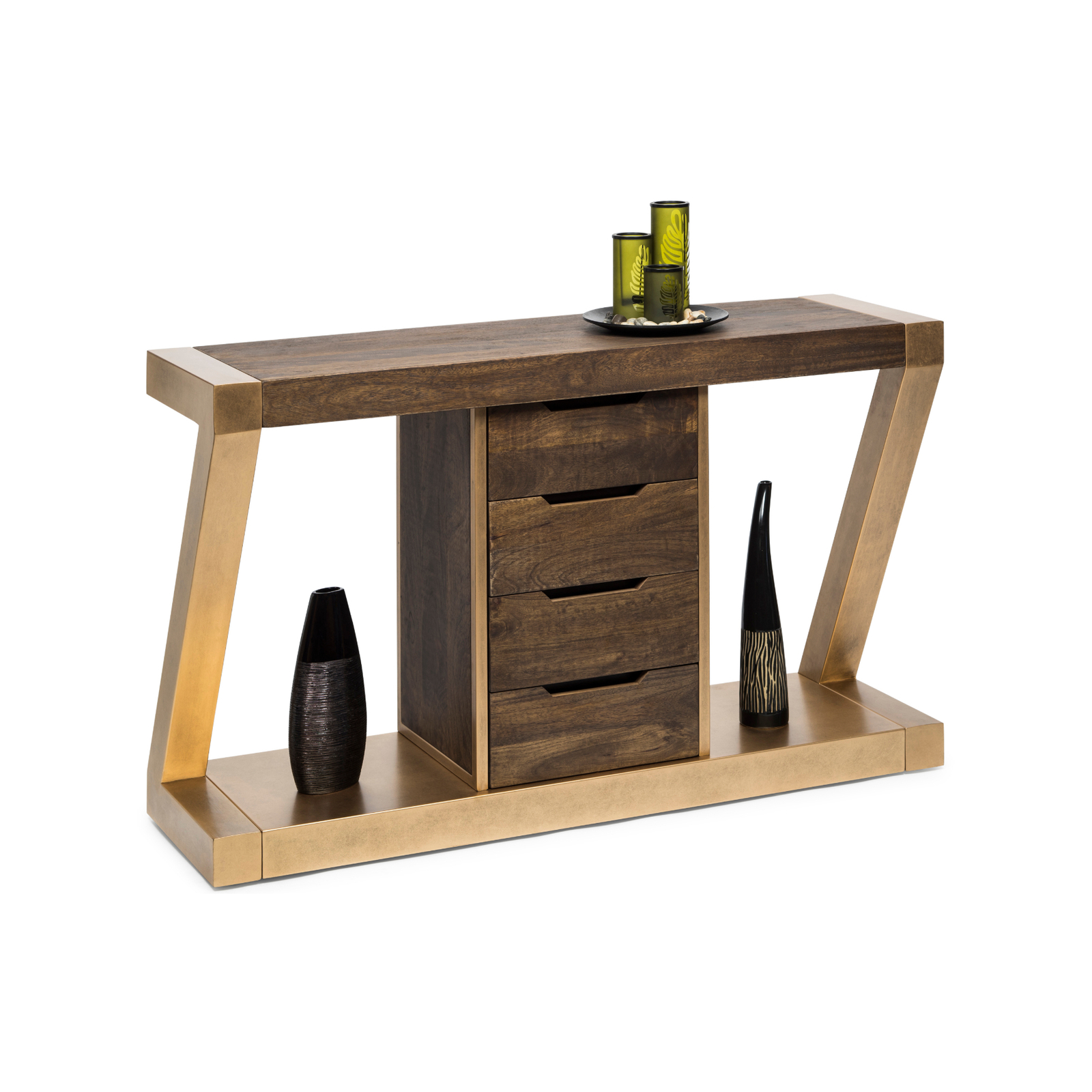 Lirash Brass Contemporary Z-Shaped Wood Iron Hallway Console Table ...