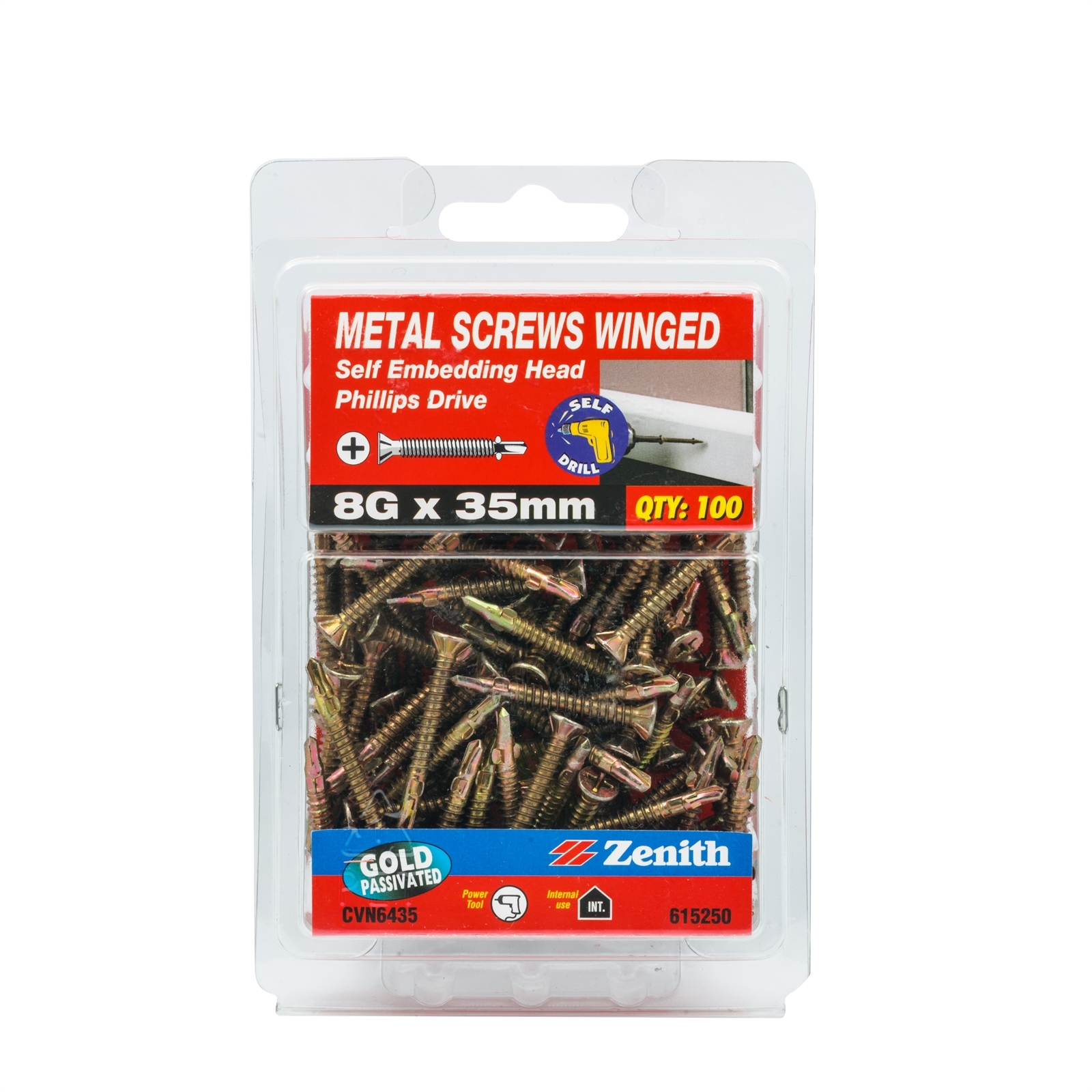 Zenith 8G x 35mm Gold Passivated Self Embedding Head Metal Screws ...