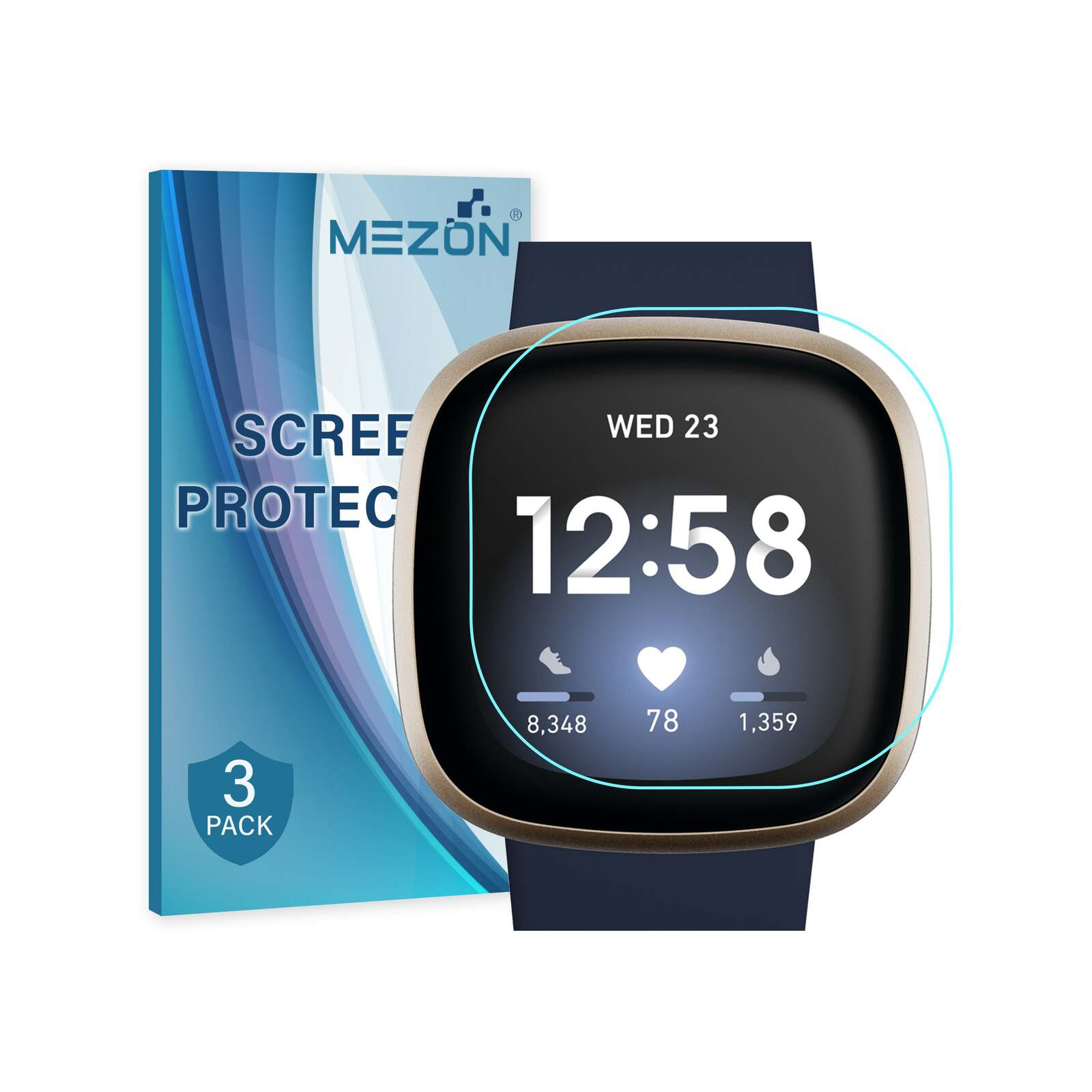 3 Pack MEZON Fitbit Versa 3 Ultra Clear TPU Film Screen Protectors ...