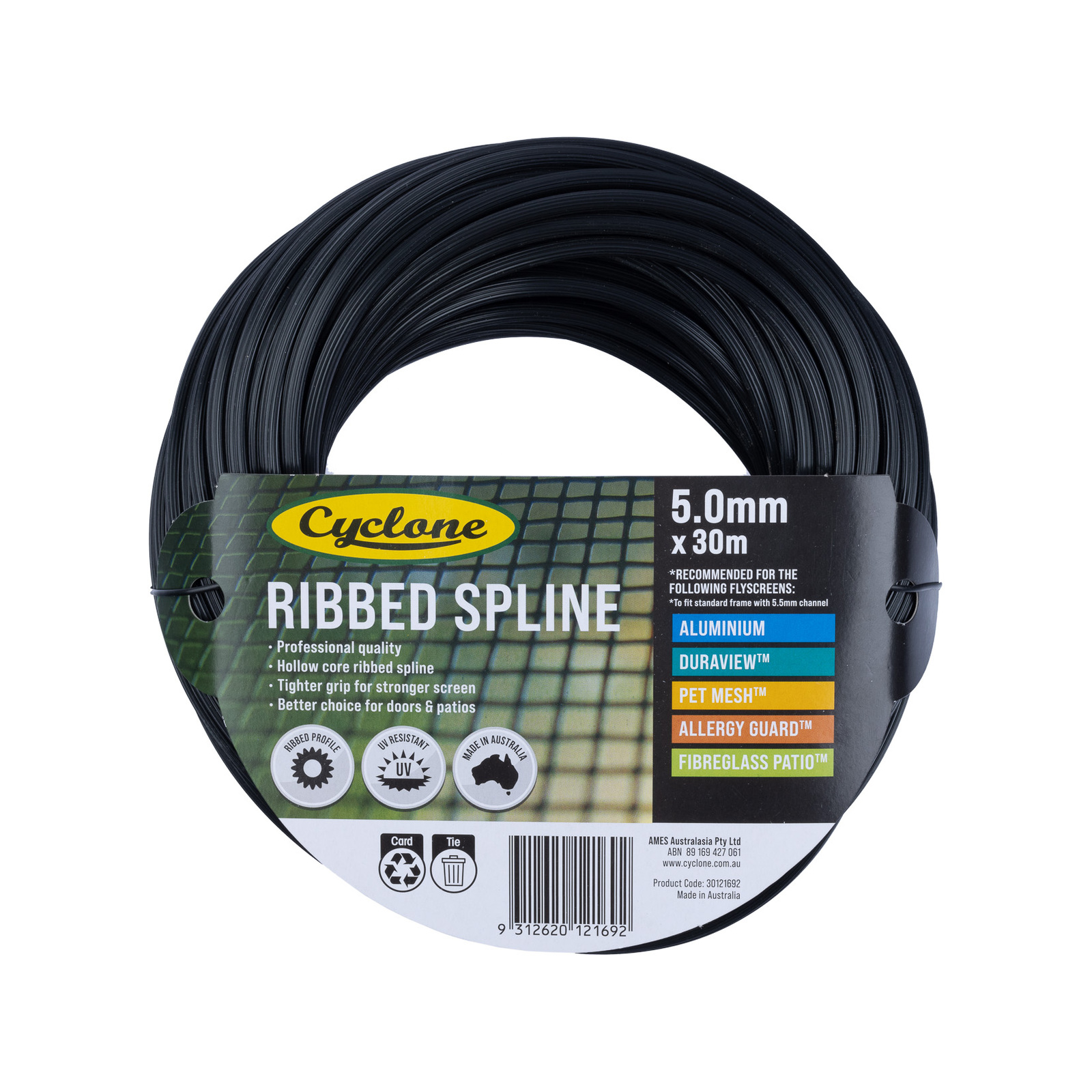 Cyclone 5.0mm x 30m Tufflite Ribbed Spline - Bunnings Australia