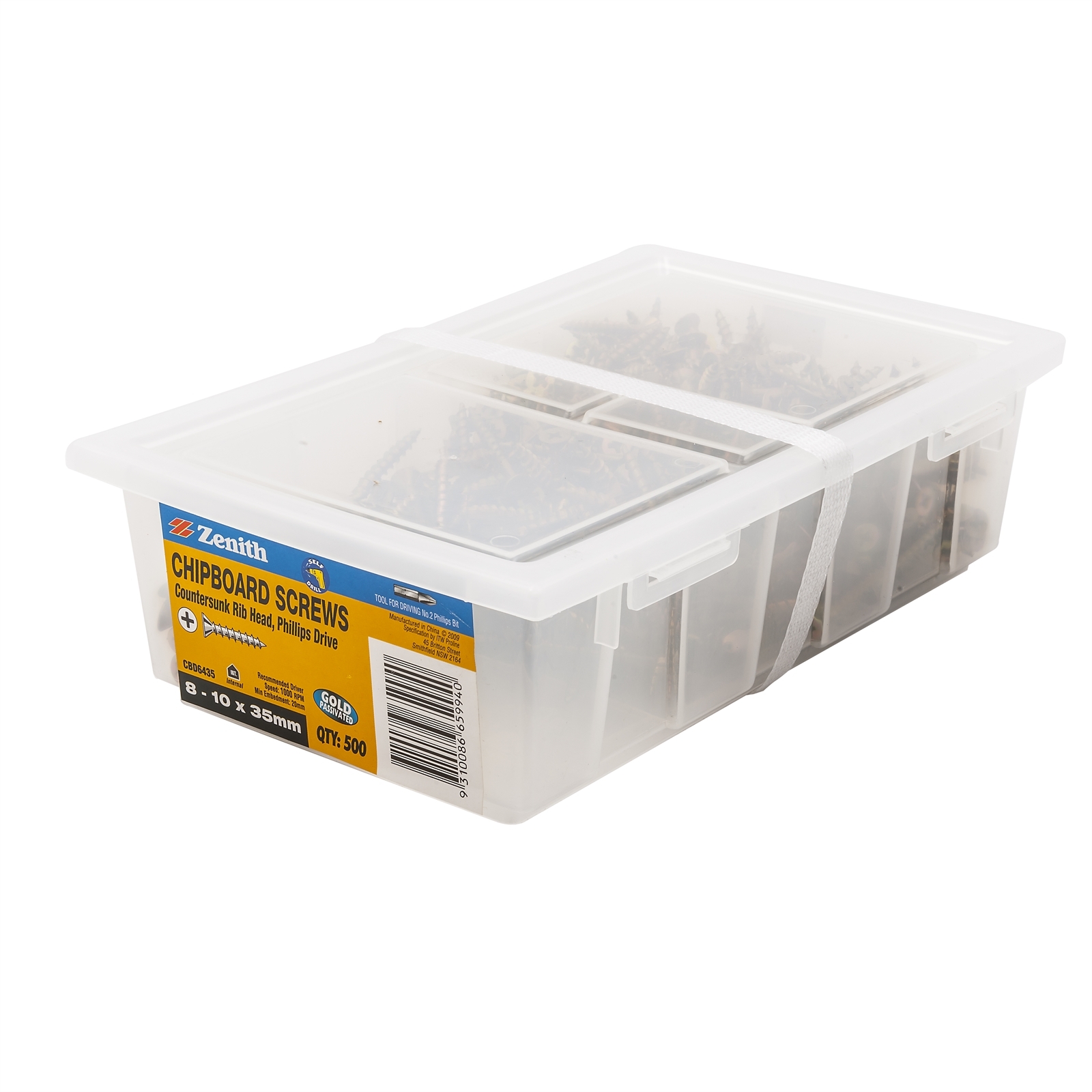 Zenith 8G x 35mm Gold Passivated Countersunk Rib Head Chipboard Screw ...