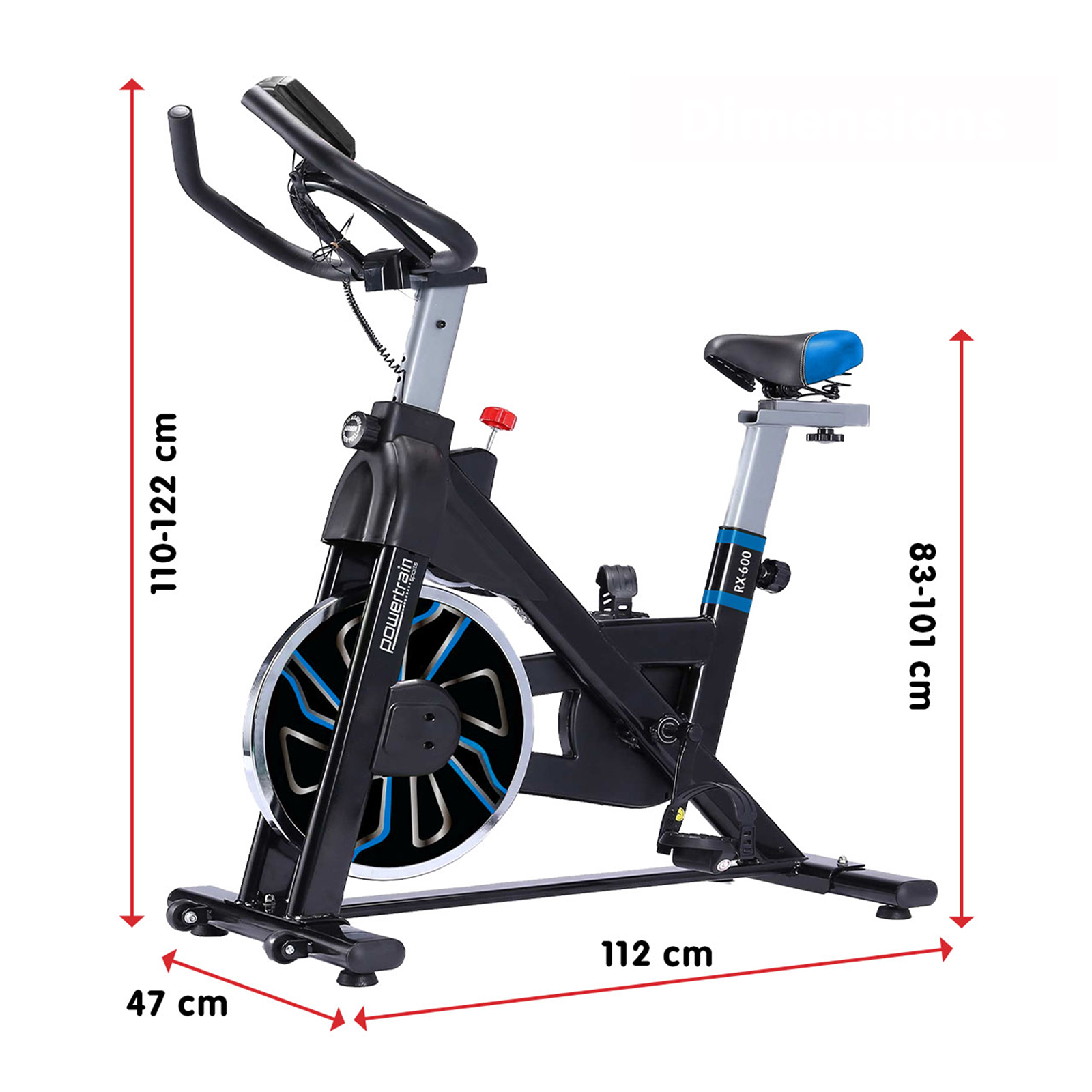 PowerTrain RX-600 Exercise Spin Bike Cardio Cycle - Blue - Bunnings ...