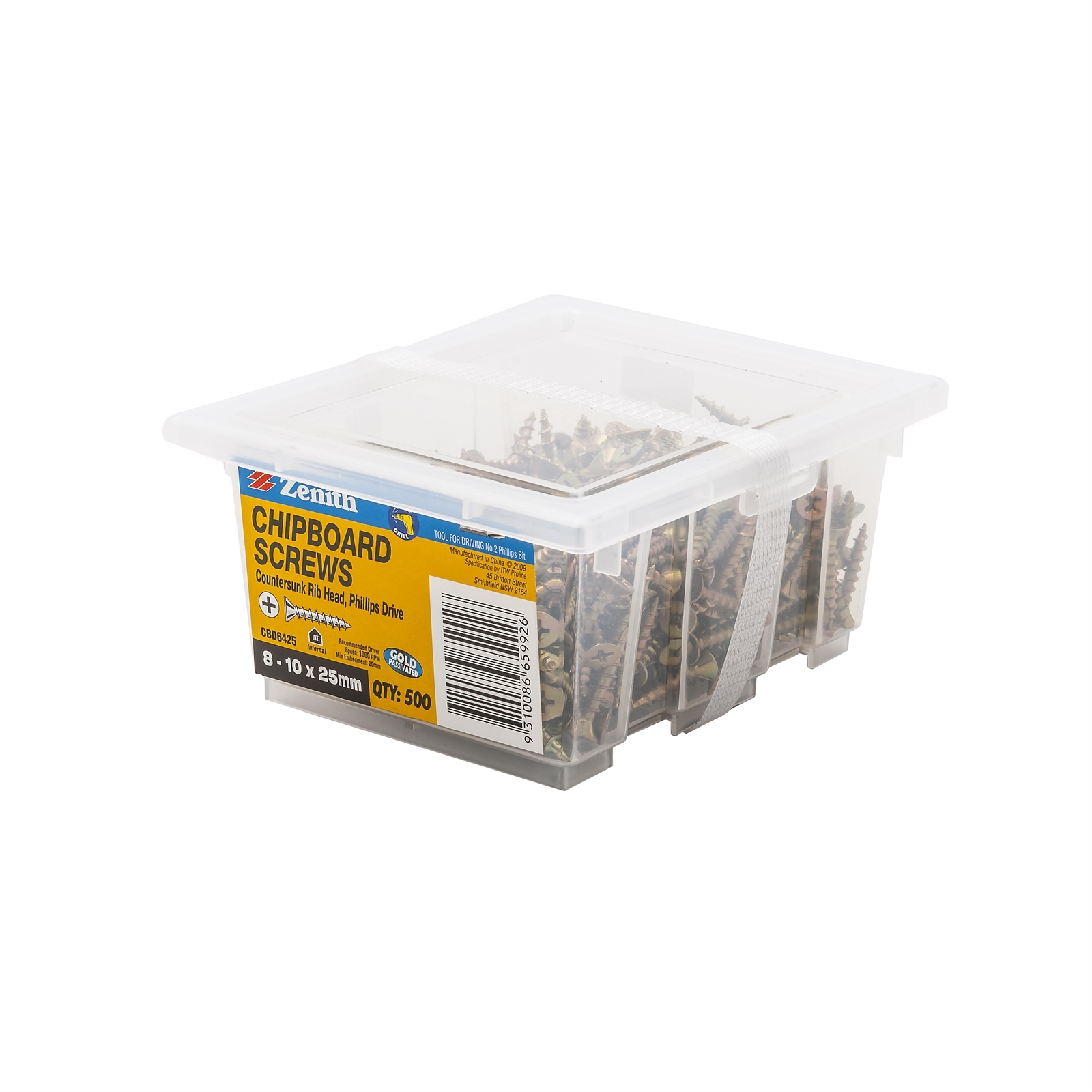 Zenith 8G x 25mm Gold Passivated Countersunk Rib Head Chipboard Screws ...