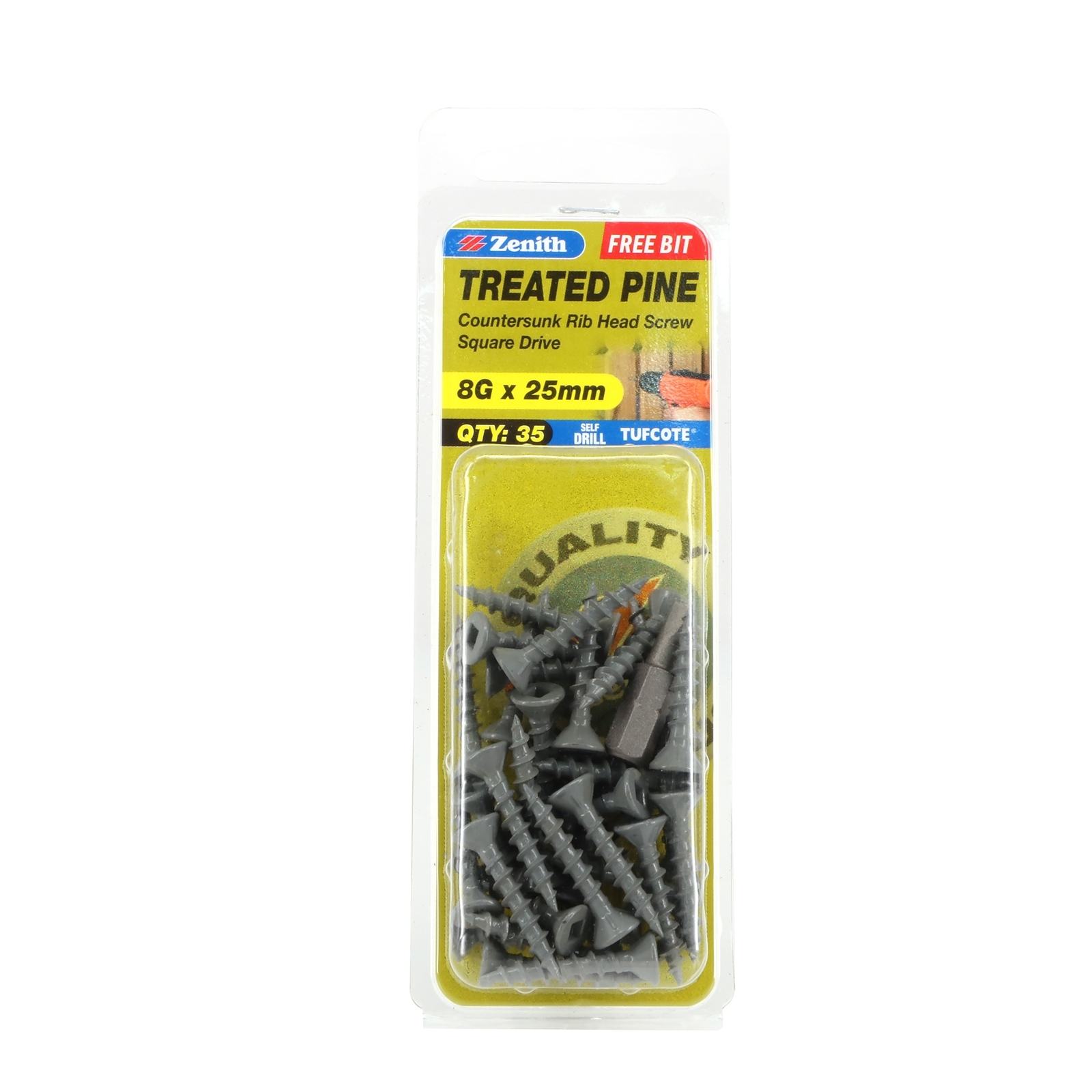 Zenith 8G x 25mm Tufcote® Countersunk Rib Head Treated Pine Screws - 35 ...