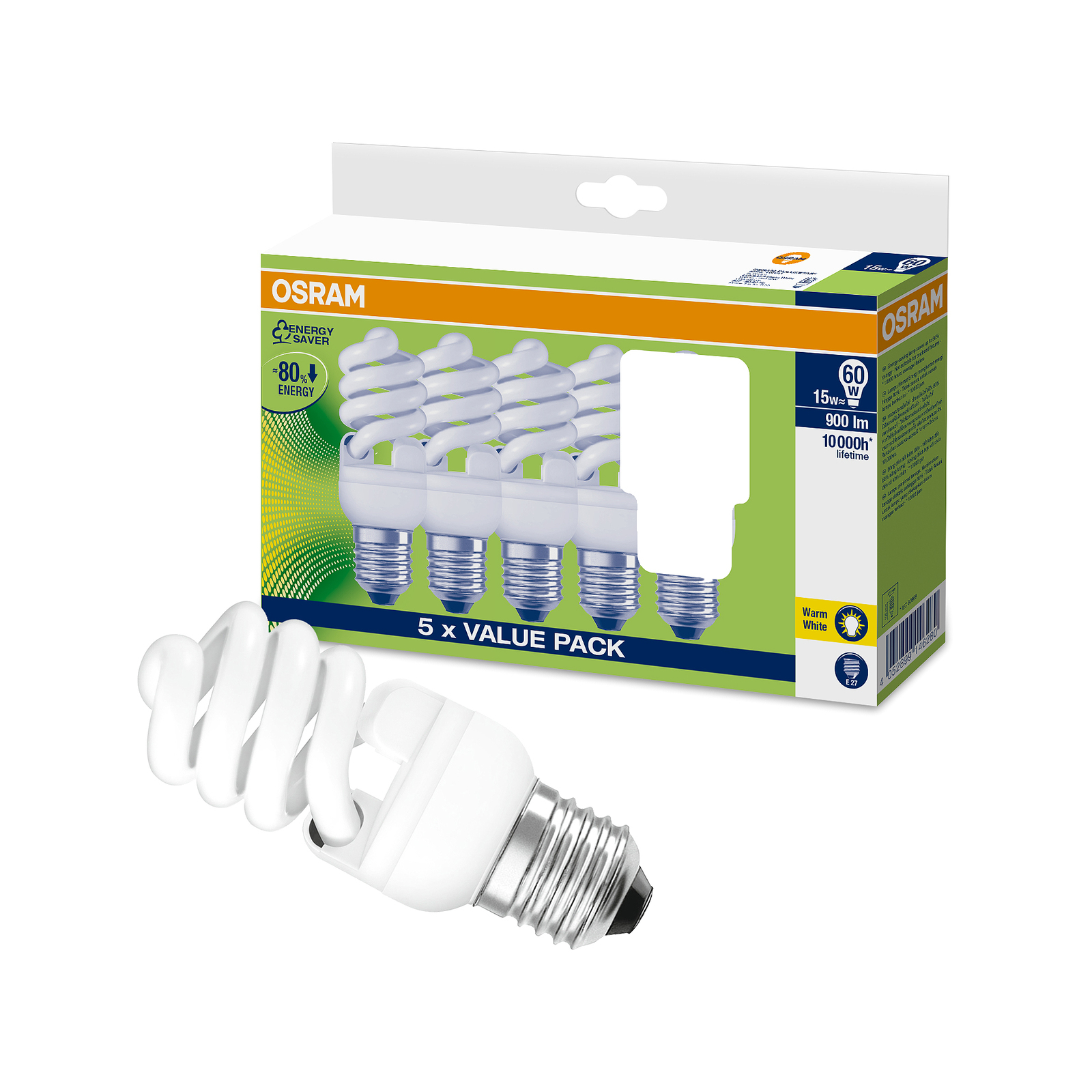 Osram 15W Mini Warm White CFL Deluxstar Twist Spiral E27 Light Globes ...
