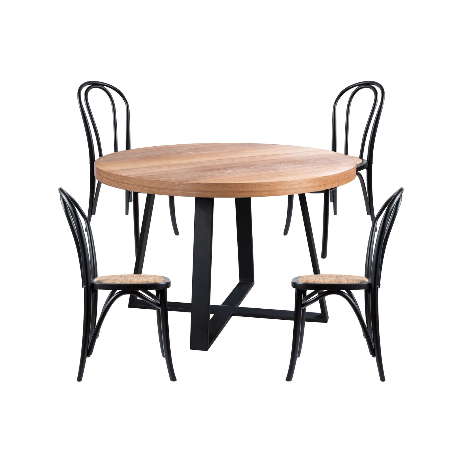 Petunia 5pc 120cm Round Dining Table Set 4 Arched Back Chair Elm Timber ...