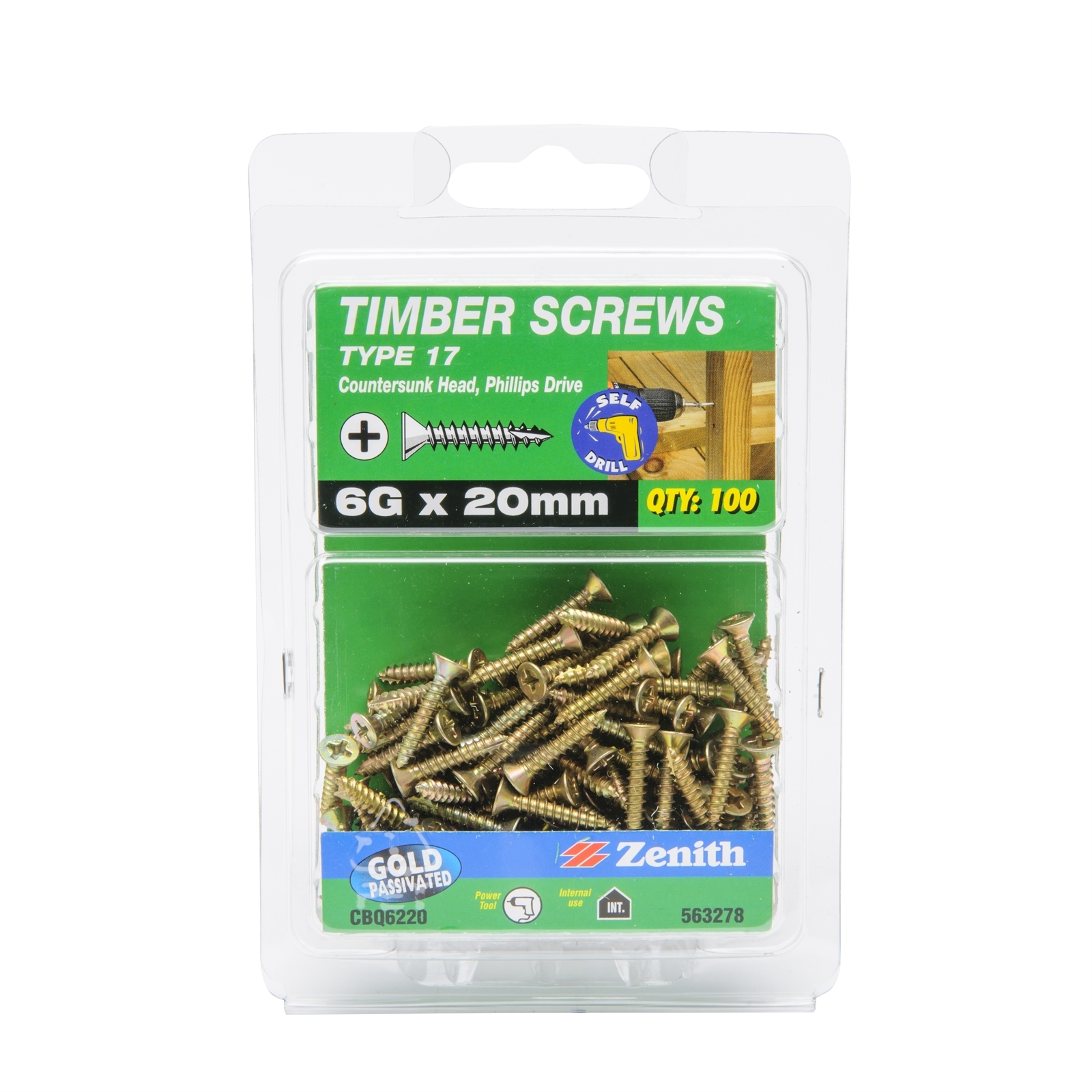 Zenith 6G x 20mm Gold Passivated Type 17 Countersunk Head Timber Screws ...