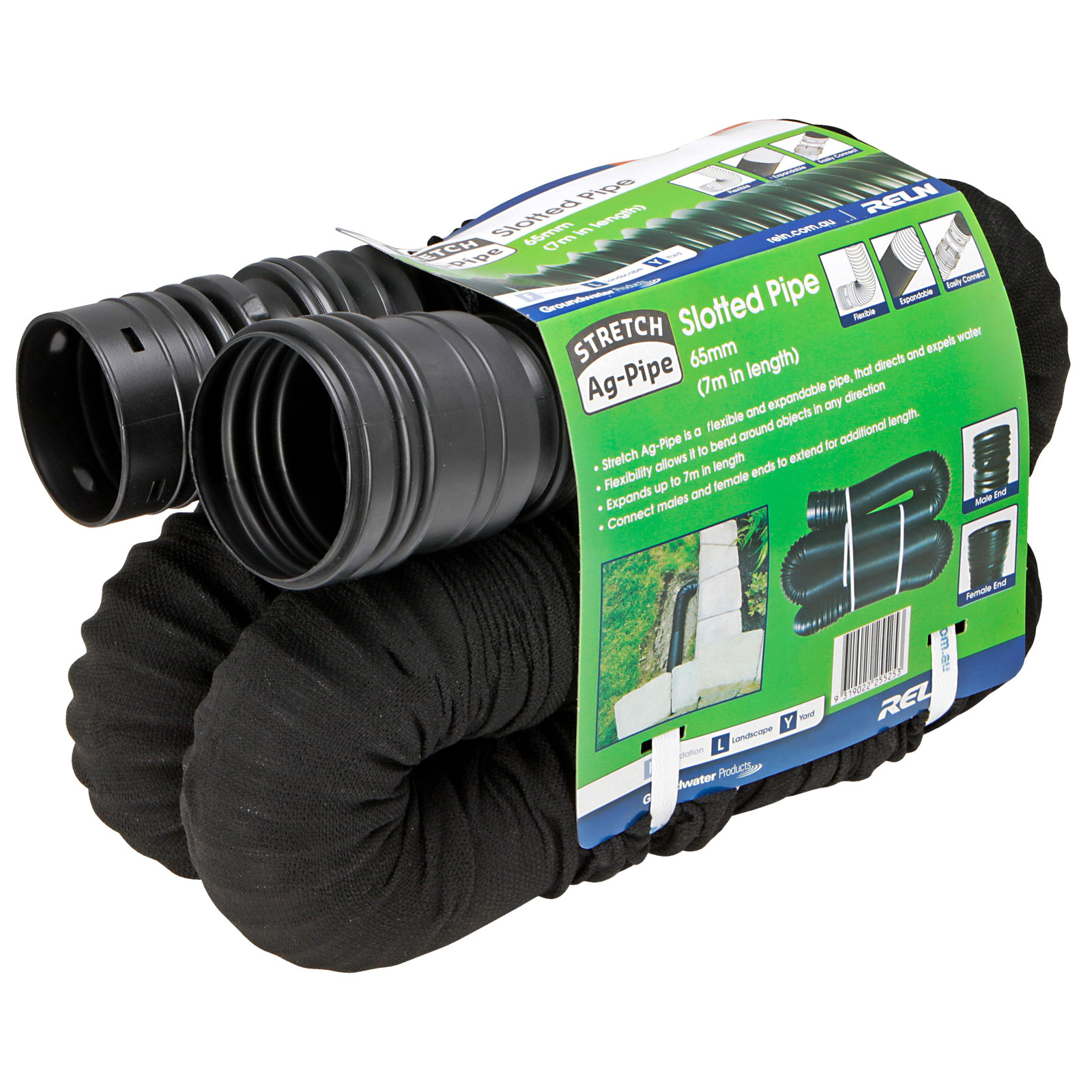 Reln 65mm x 7m Slotted And Socked Stretch Ag-Pipe - Bunnings Australia