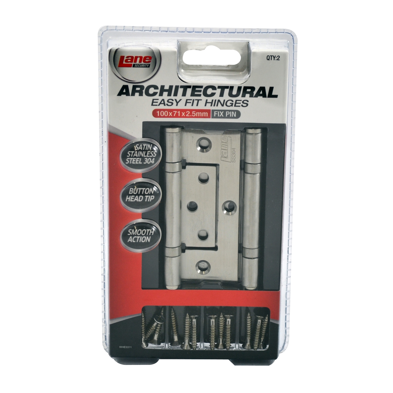 Lane 100 x 71mm Satin Stainless Steel Easy Fit Fixed Pin Hinge - 2 Pack ...