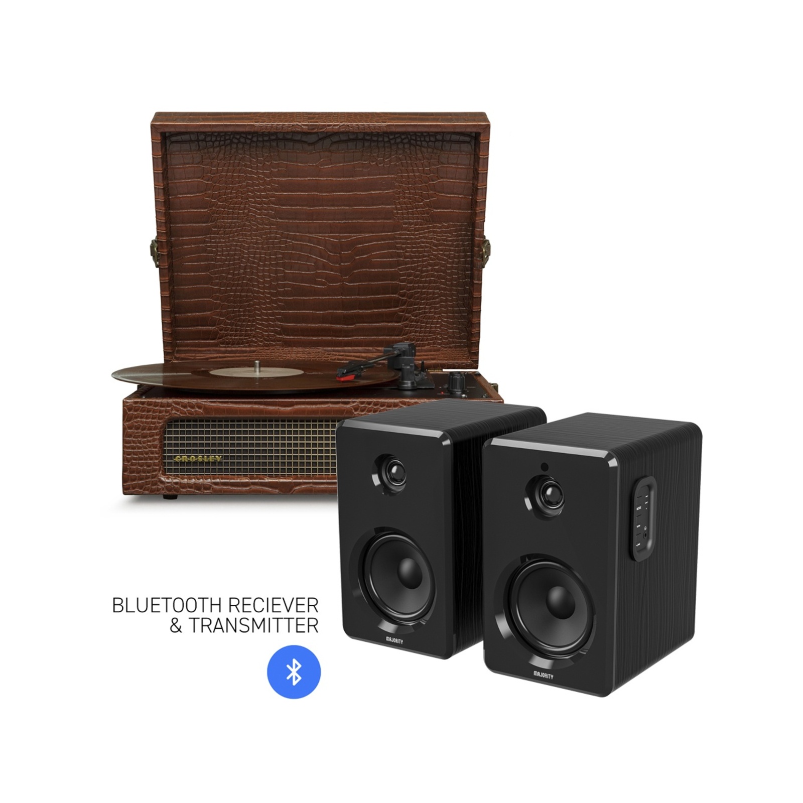 Crosley Voyager Bluetooth Portable Turntable - Brown Croc + Bundled ...