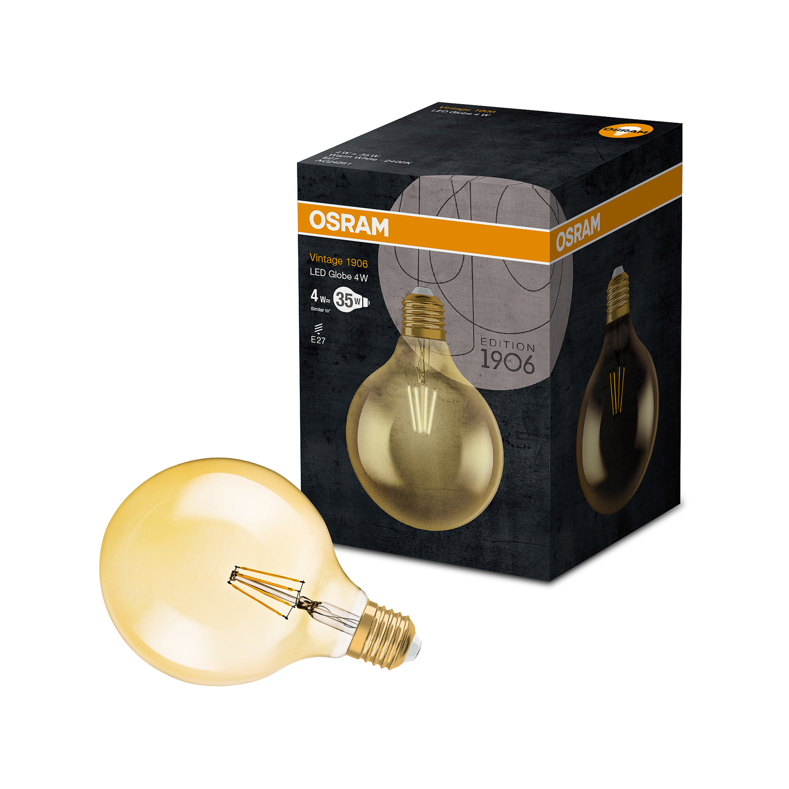 Osram 4W 470lm Clear Gold G120 Decorative E27 Clear LED Light Globe ...