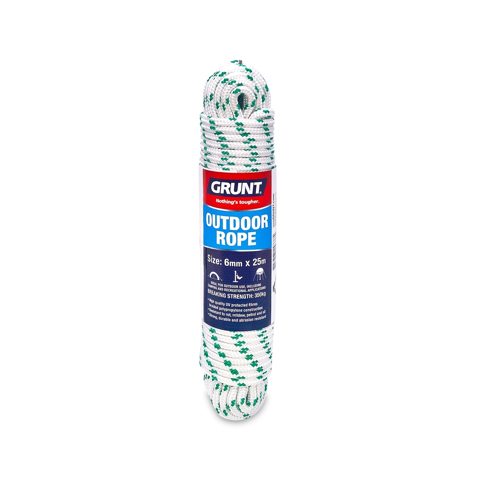Grunt 6mm x 25m White And Green Outdoor Rope - Bunnings Australia