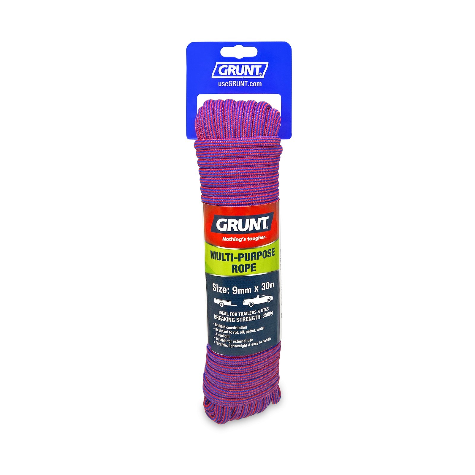 GRUNT 9mm x 30m Red / Blue Striped Multi Purpose Rope - Bunnings Australia