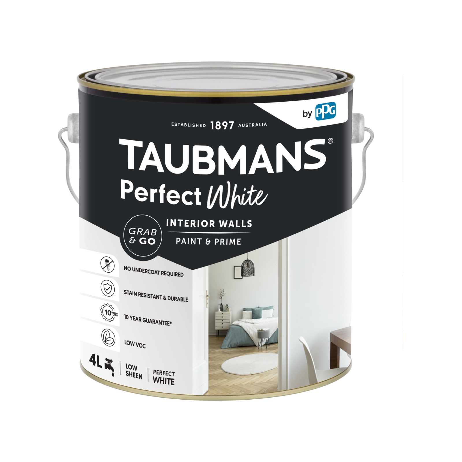 Taubmans 4L Perfect White Low Sheen - Bunnings Australia