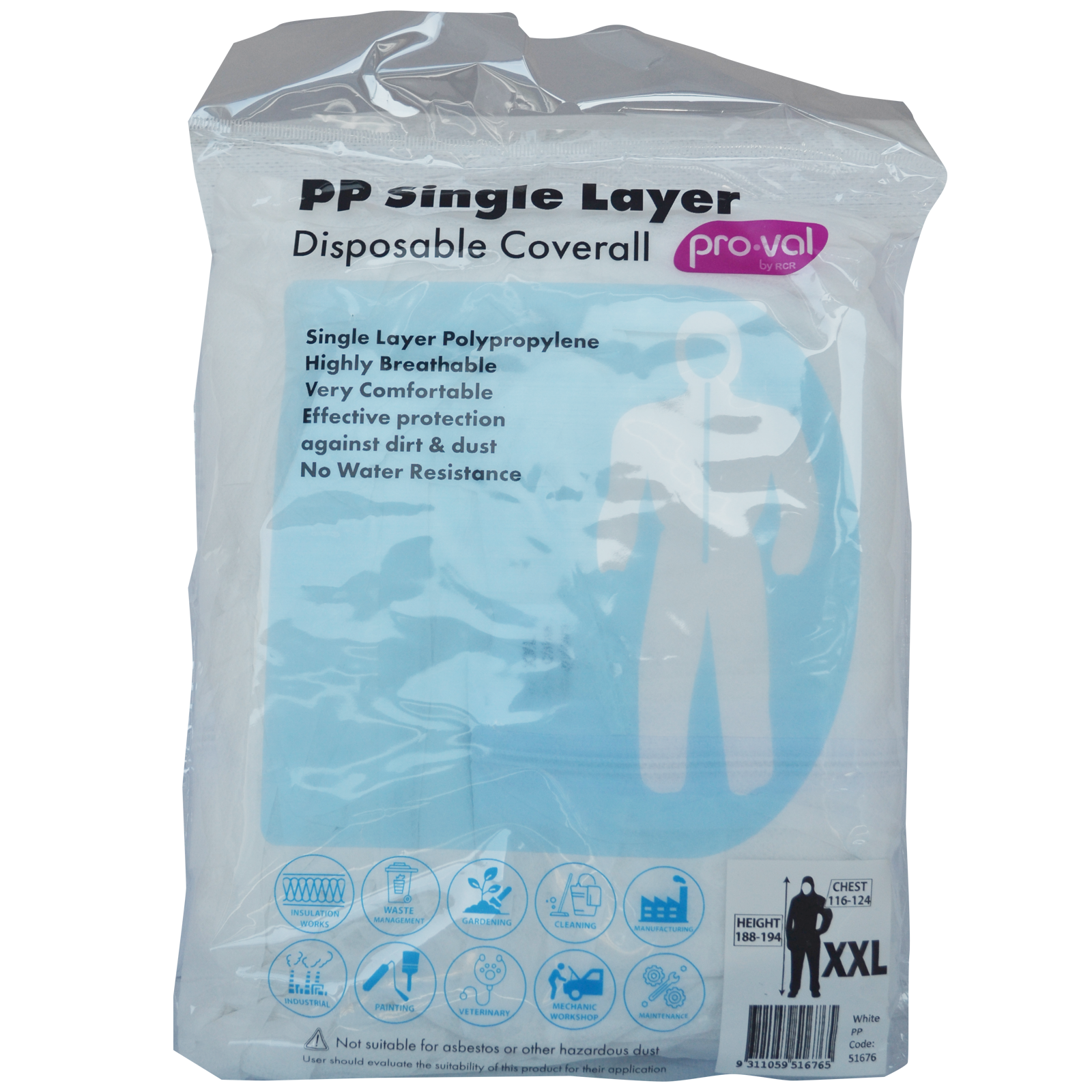 Pro-Val PP Single Layer Disposable Coverall - Size XXL - Bunnings Australia