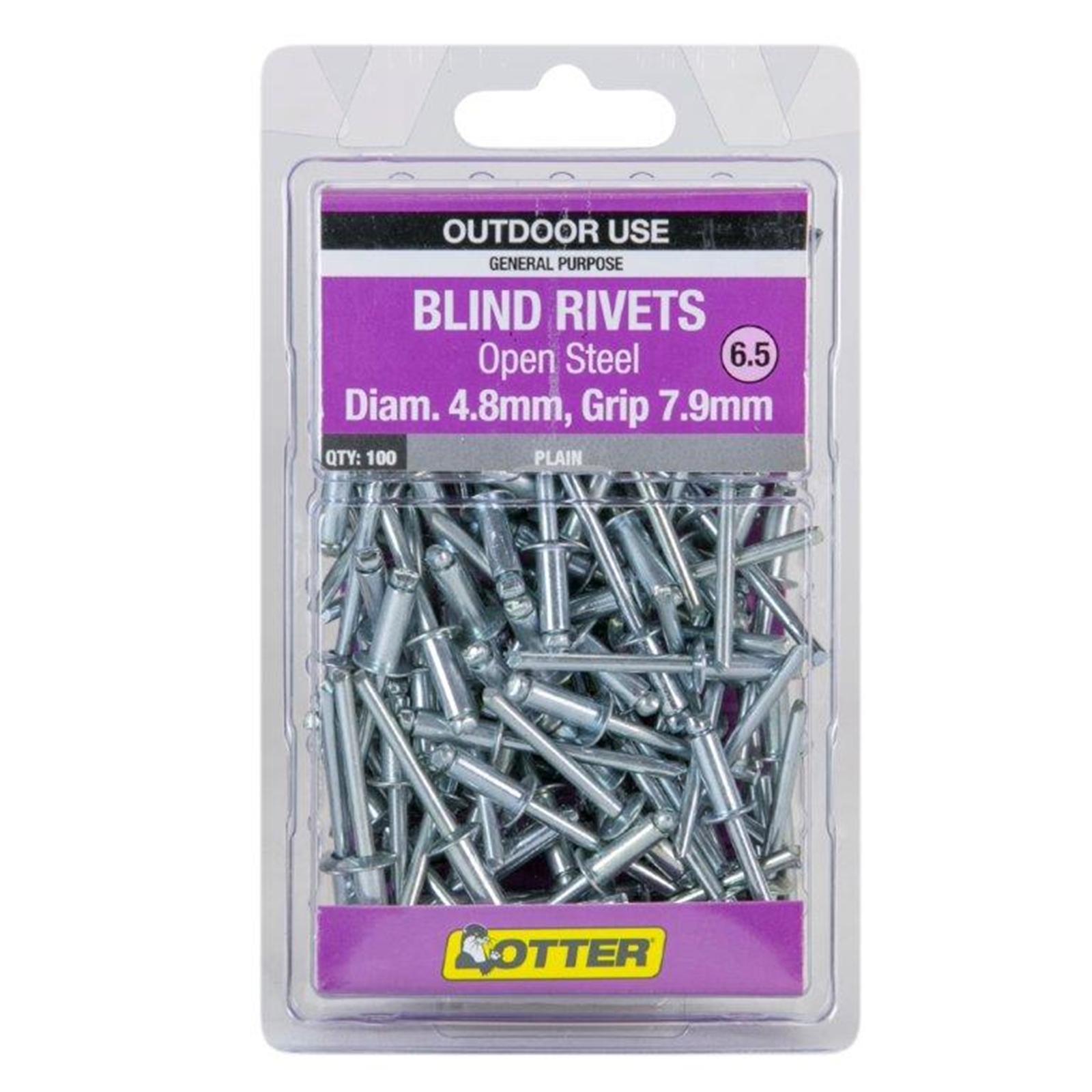 Otter 4.8 x 7.9mm Open Steel Blind Rivets - 100 Pack - Bunnings Australia