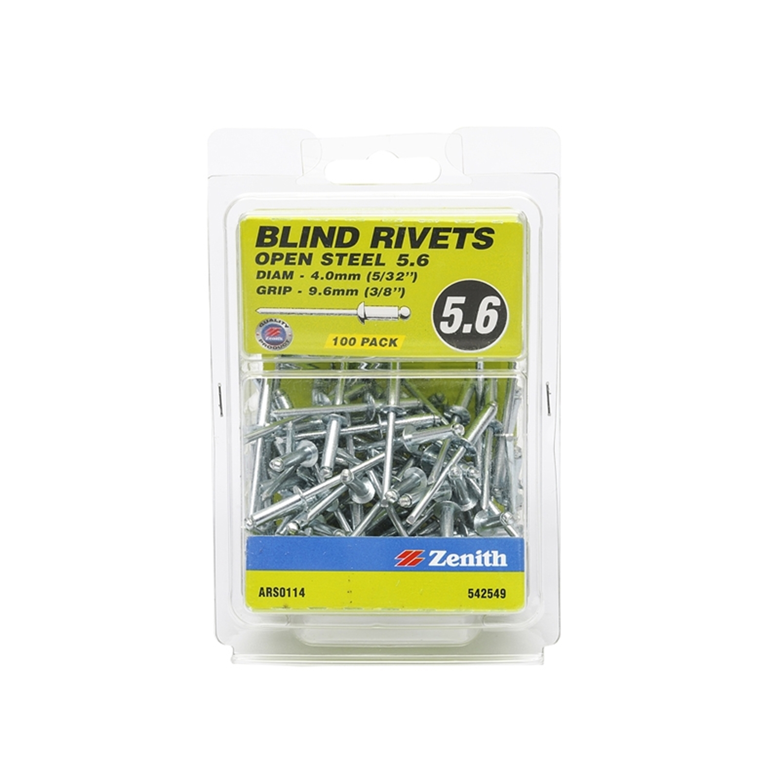 Zenith Blind Rivet Open Steel 5/32"D x 3/8"G 100pk - Bunnings New Zealand