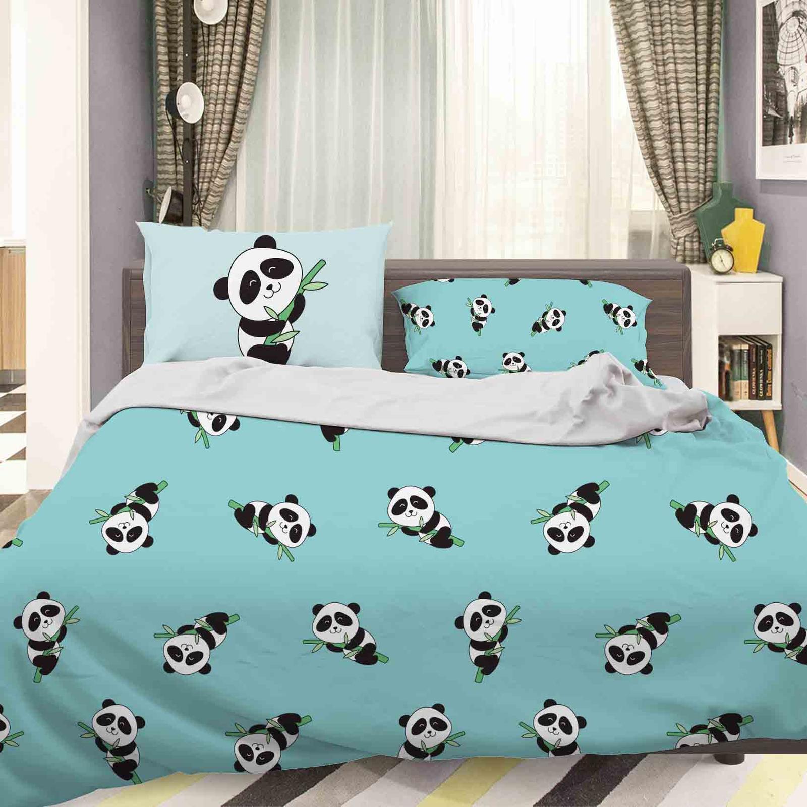 3D Blue Panda Quilt Cover Set Bedding Set Pillowcases 63 - Bunnings ...