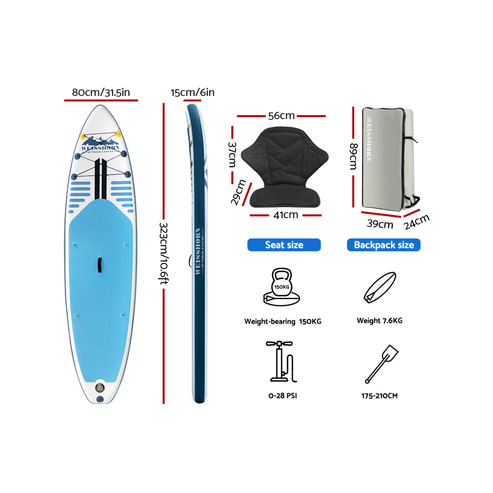 Weisshorn Stand Up Paddle Board Inflatable SUP Surfboard Paddleboard ...