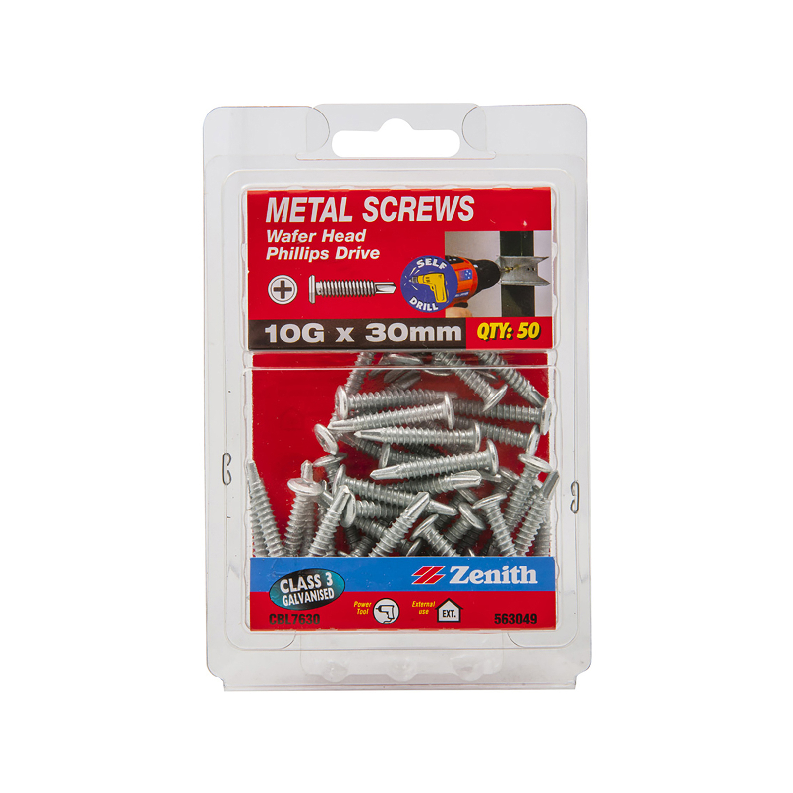 Zenith 10G x 30mm Galvanised Wafer Head Metal Screw - 50 Pack ...