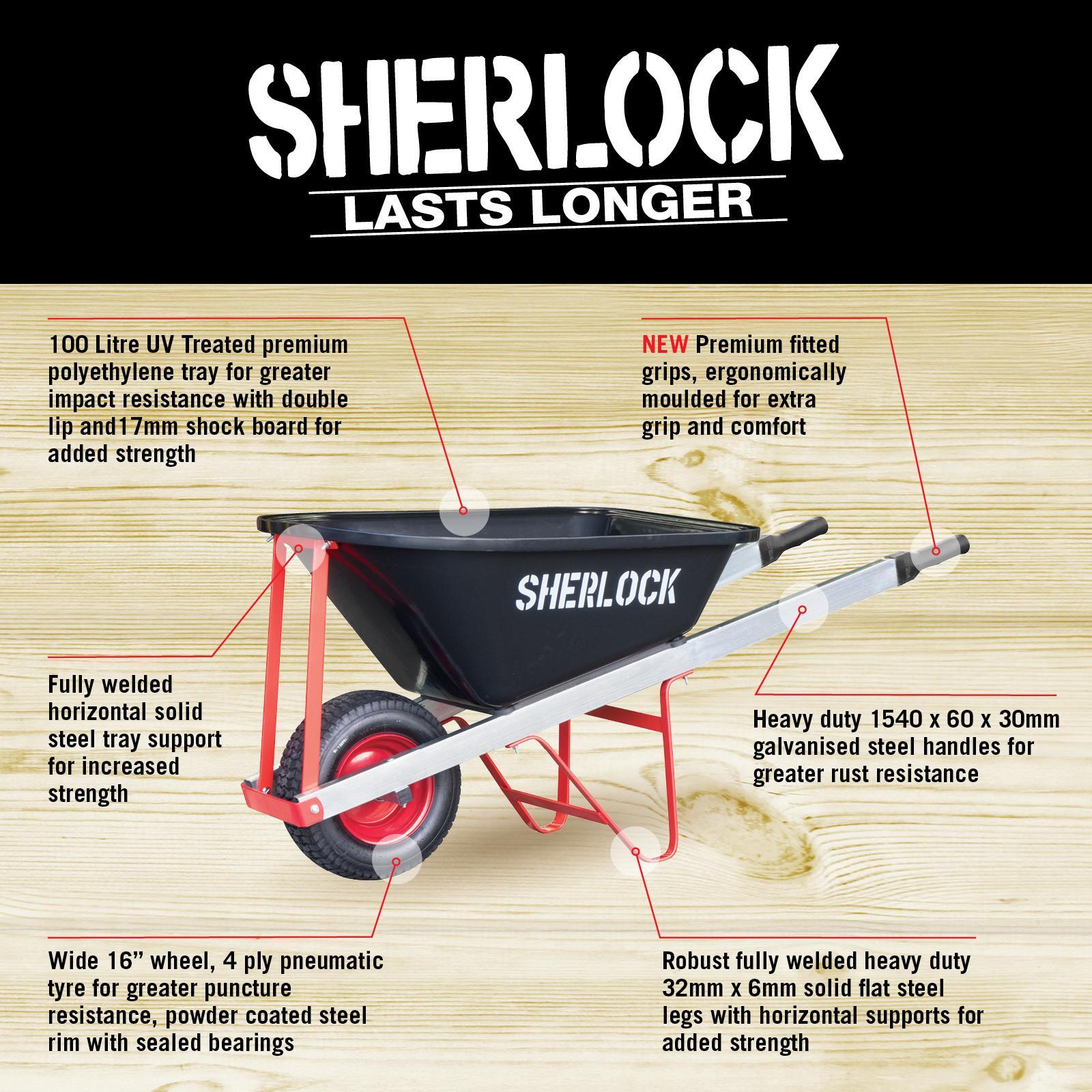 Sherlock 100L Trade Tough Premium Poly Tray Wheelbarrow - Bunnings ...