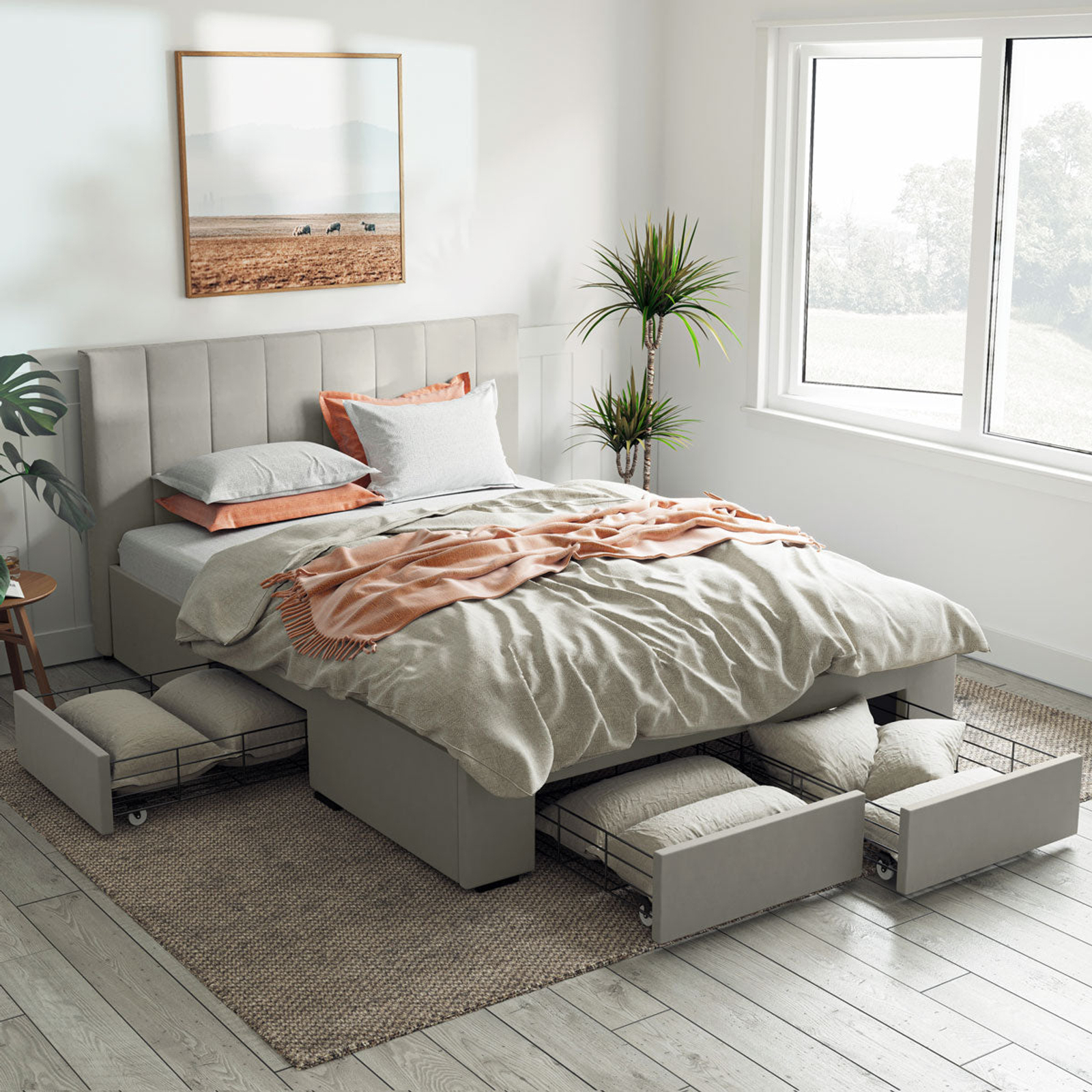 Ormond King Natural Beige Bed Frame with Four Extra Large Drawers ...