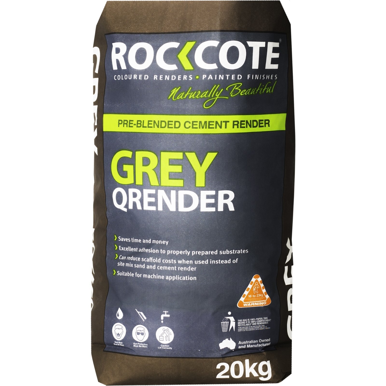 Rockcote 20kg Grey Quick Render - Bunnings Australia