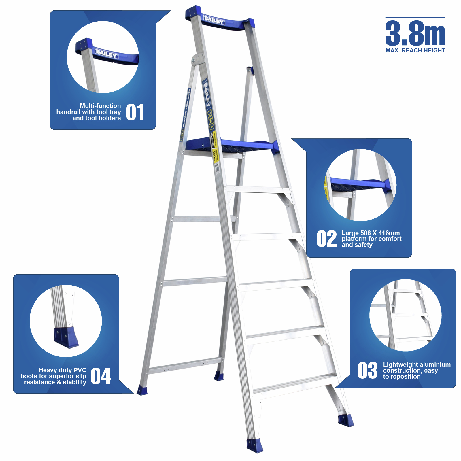 Bailey 1.8m 150kg Aluminium Platform Ladder - Bunnings Australia