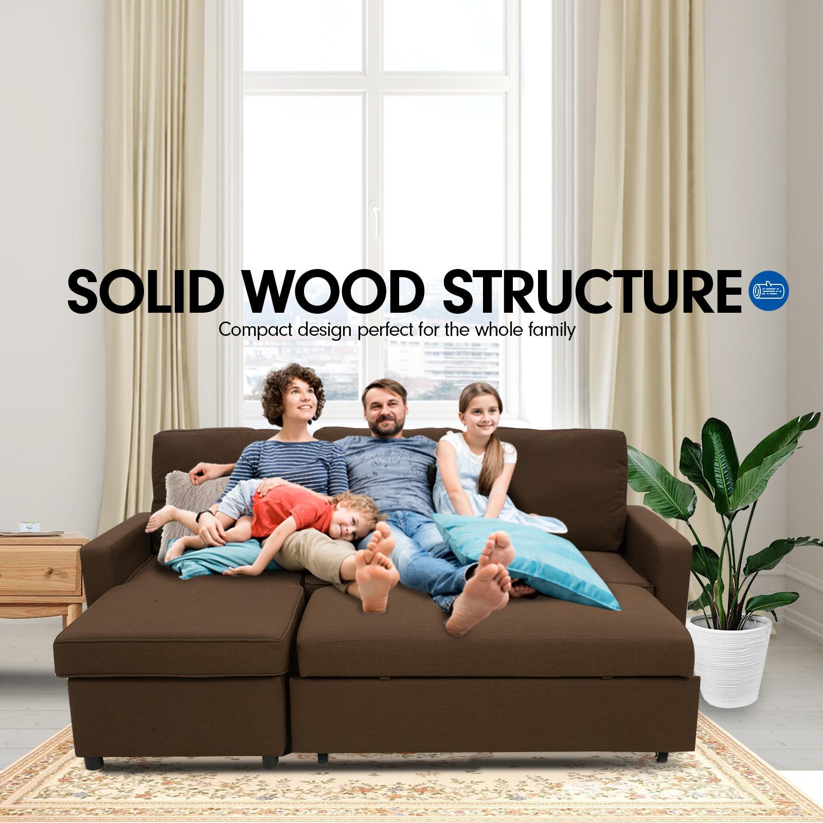 Laura Hill 3 Seater Brown Corner Sofa Bed With Storage Chaise Lounge ...