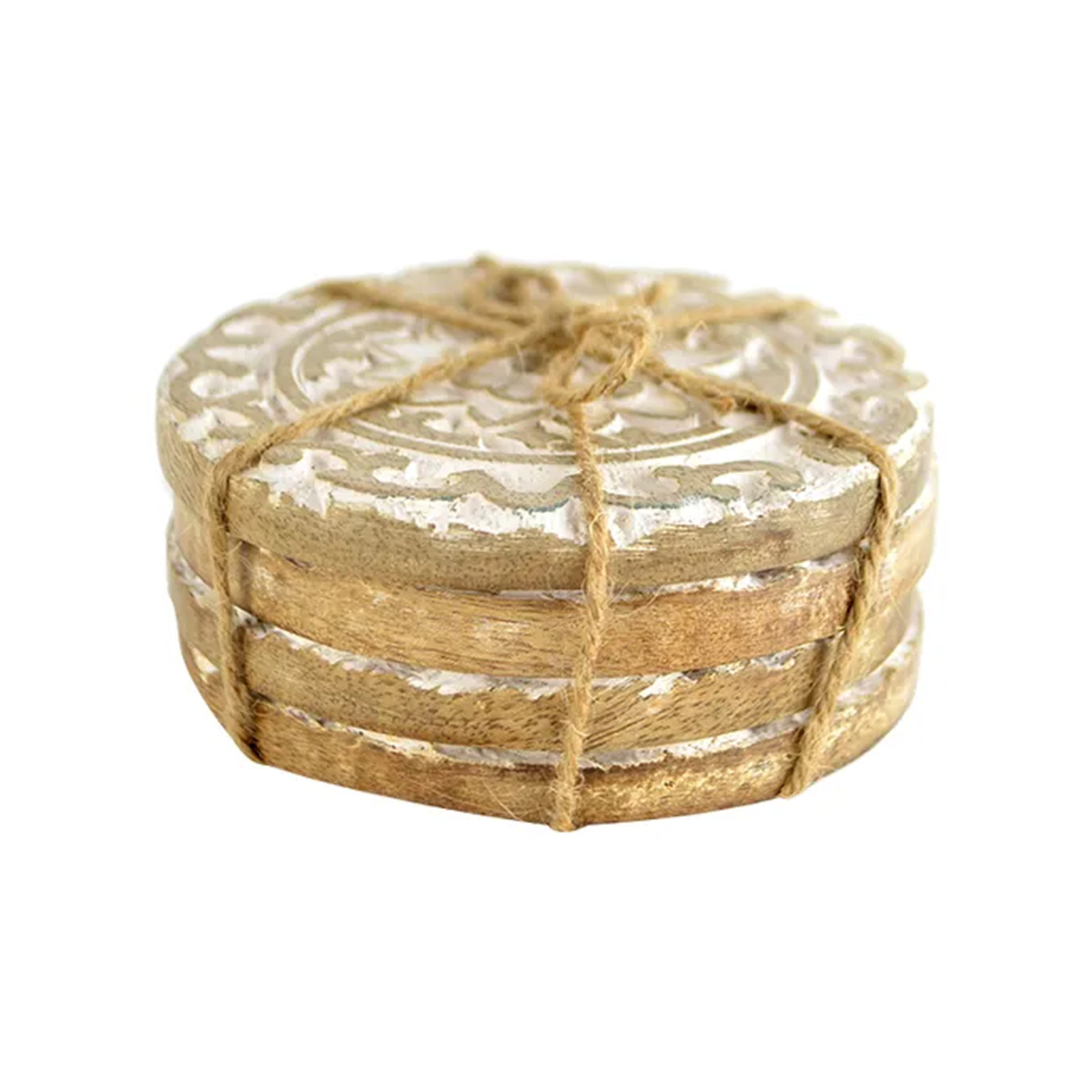 4pc Assemble Tiare 10cm Wooden Round Coasters White Wash - Bunnings ...