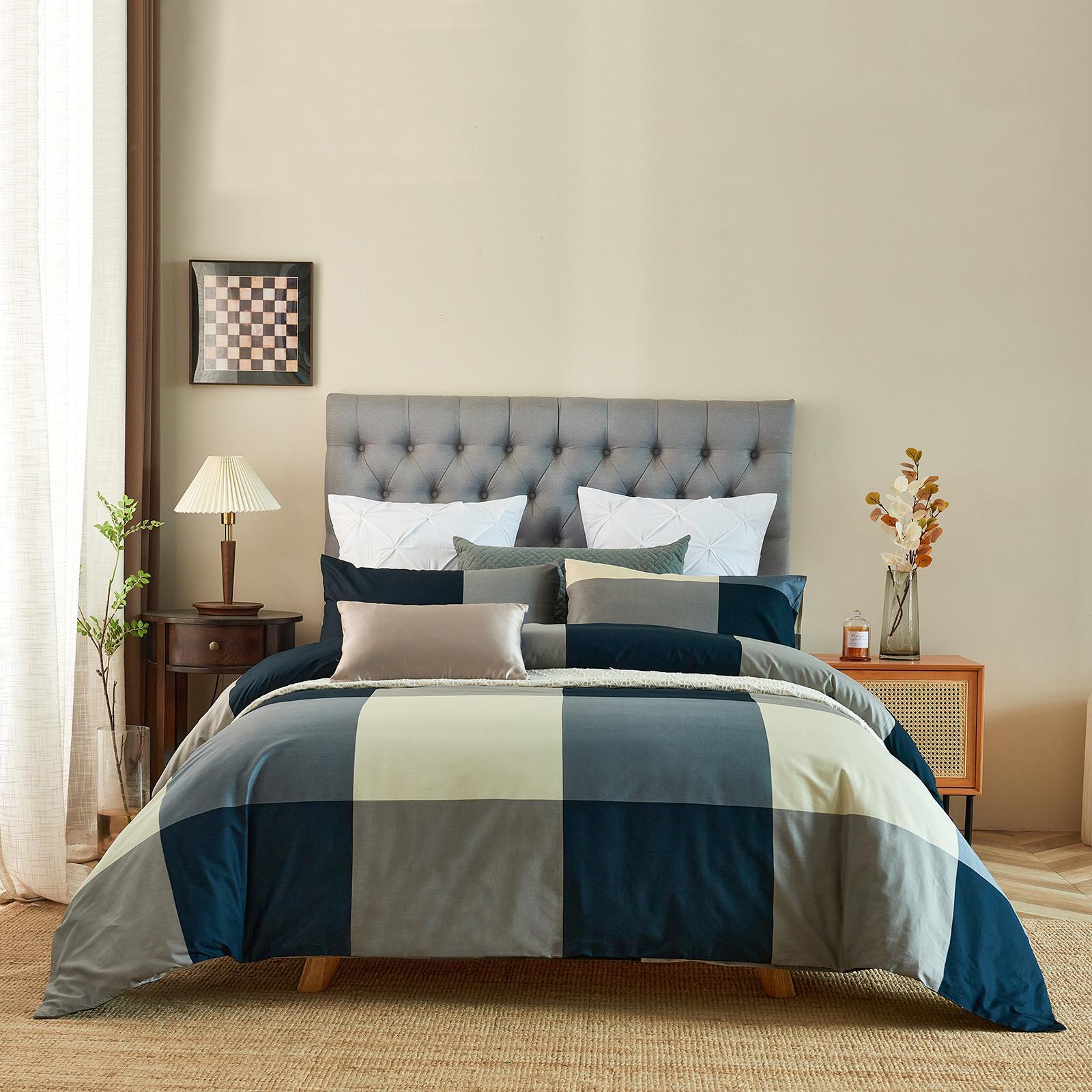 CottonMore 100% Cotton Large Check Pattern Quilt Doona Duvet Cover Set ...