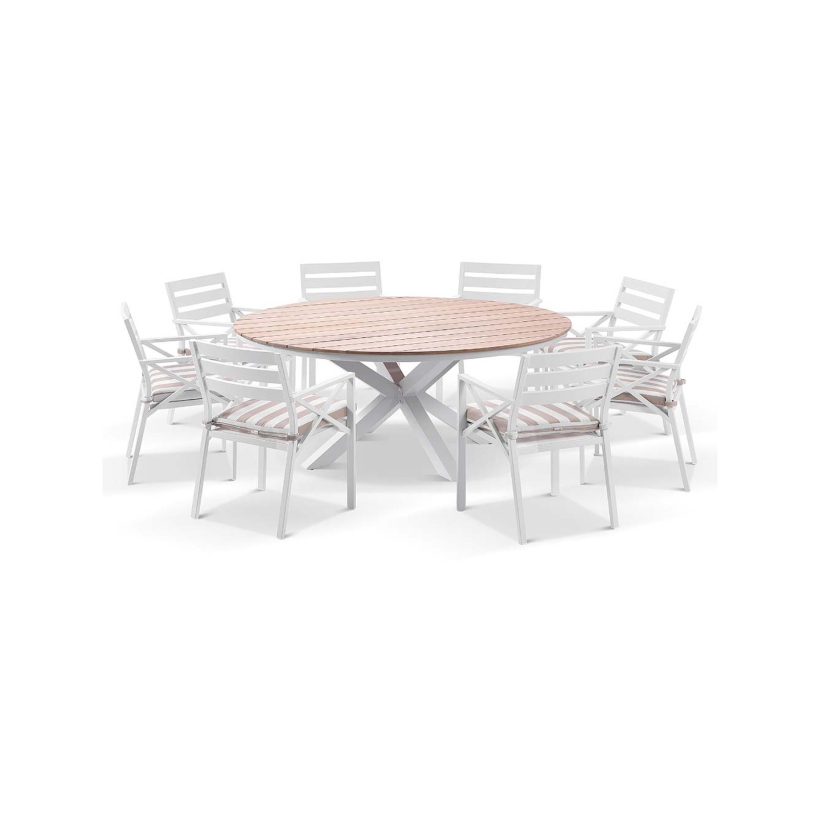 Tuscany Round 1.8M Outdoor Aluminium And Teak Dining Table With 8 ...