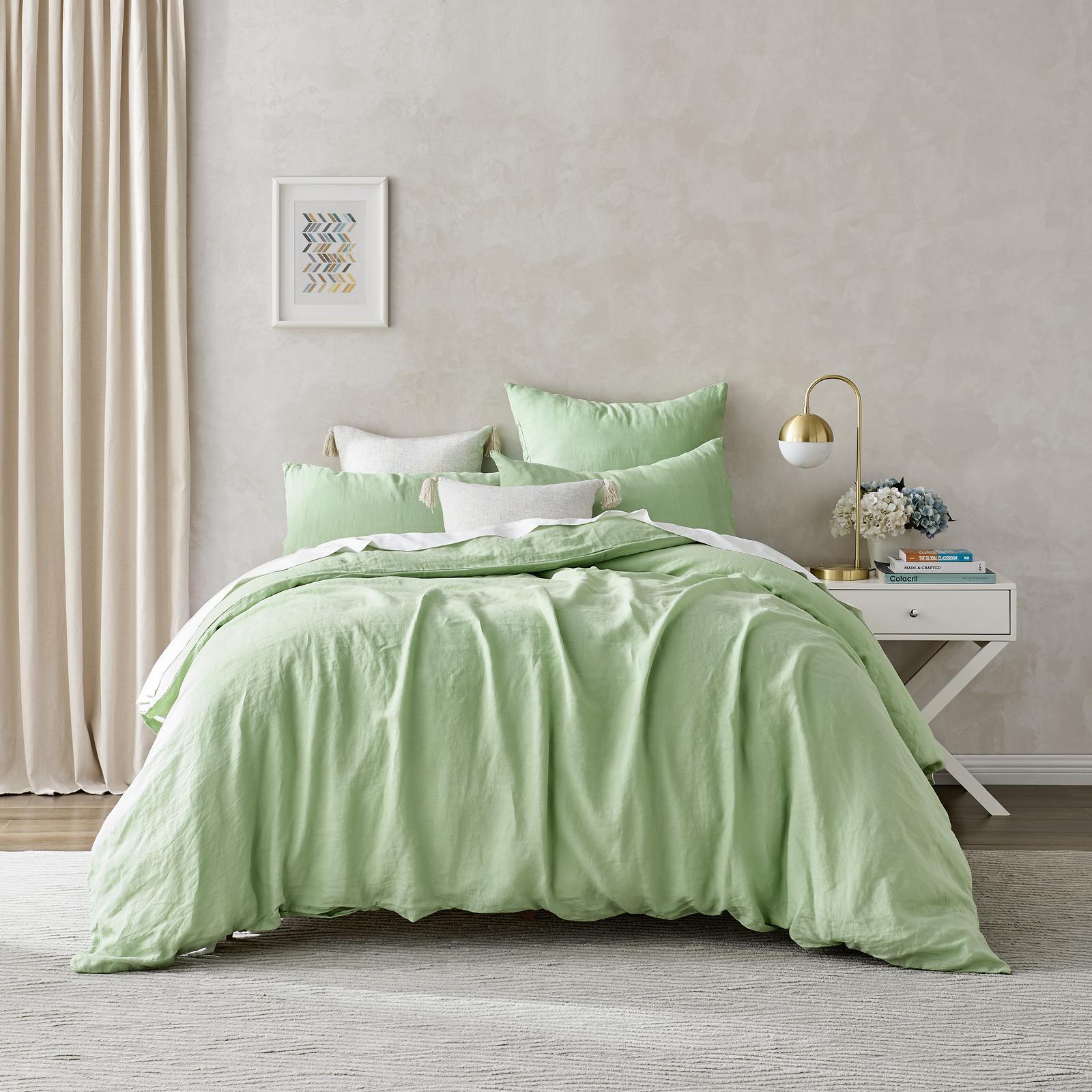 Natural Home Flax Linen Quilt Cover Set Sage - Bunnings Australia