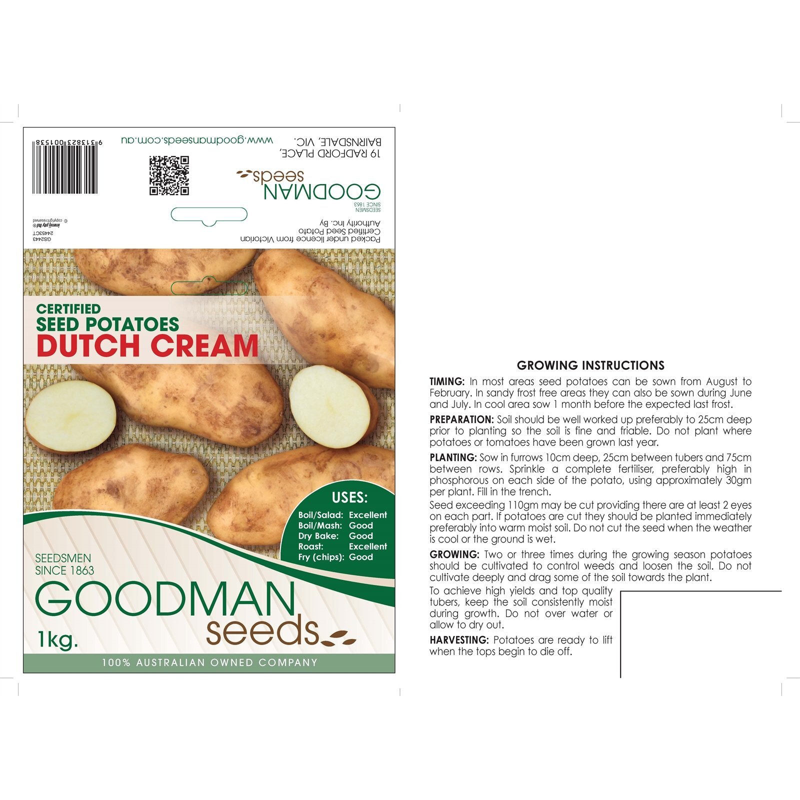 1kg "Solanum Tuberosum" Dutch Cream Potato Plant Seed - Bunnings Australia
