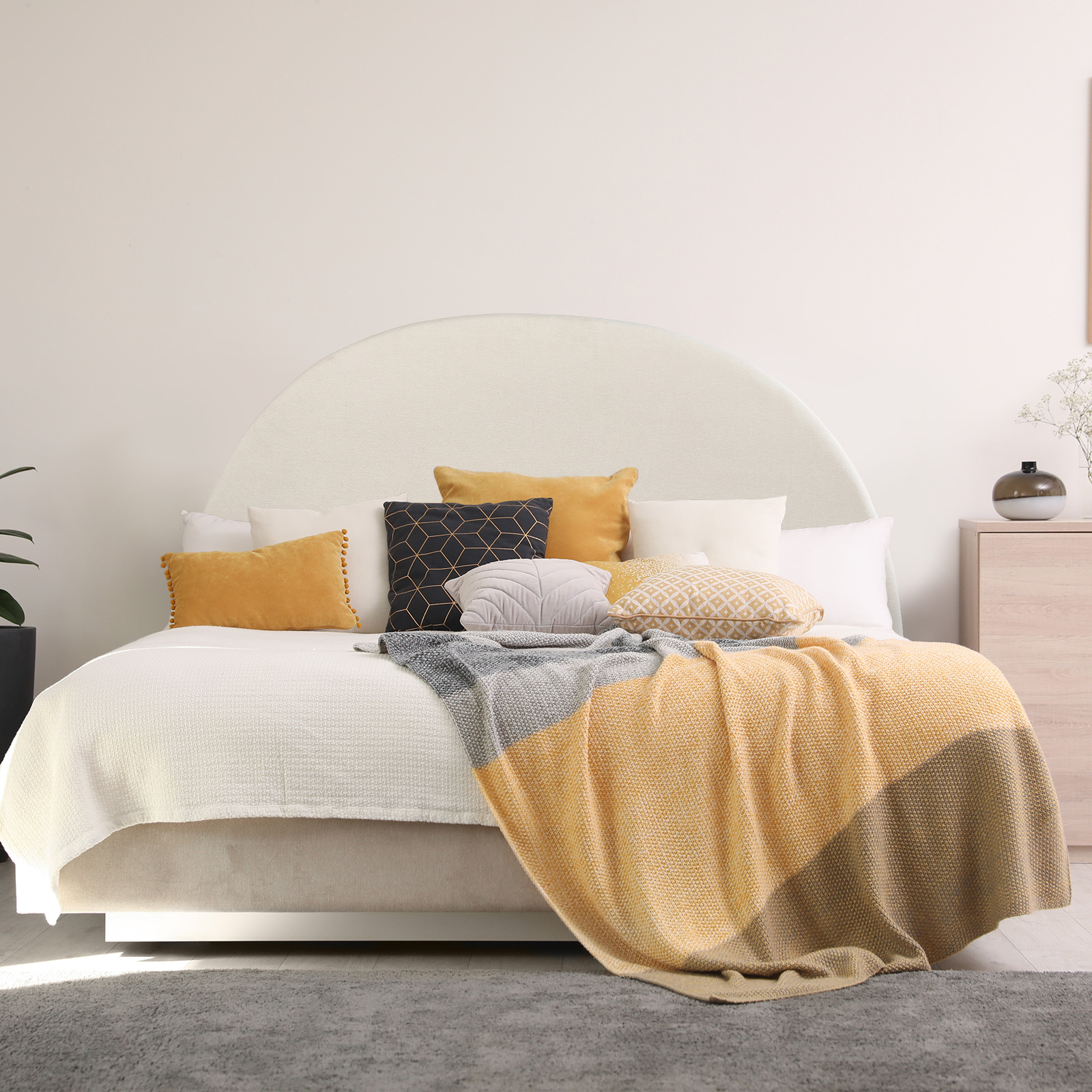 Headboard King - Cream - Newark Curved Bead Head - Bunnings Australia