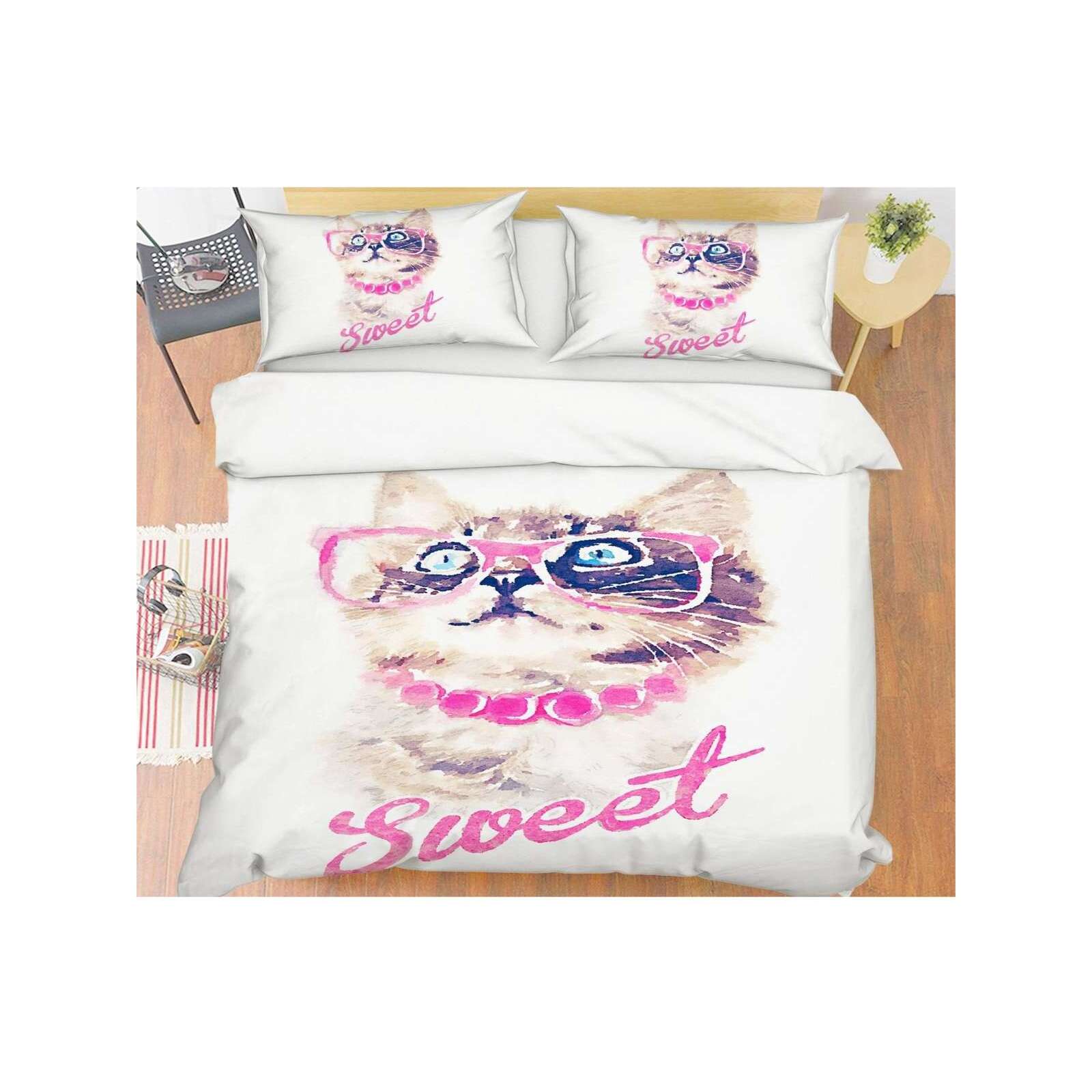 3D Cute Sweet Cat 013 Bed Pillowcases Quilt Queen Size - Bunnings Australia